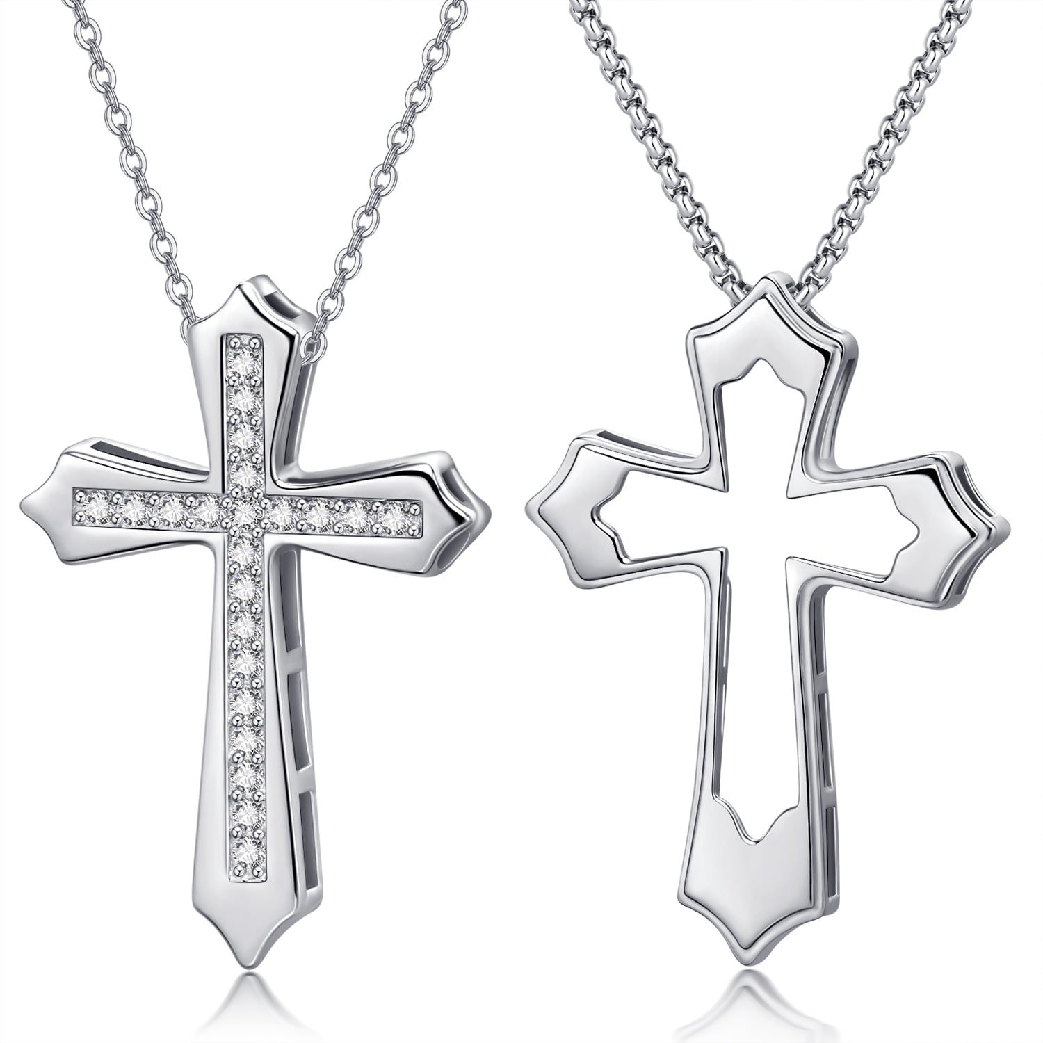 Coachuhhar 2PCS Cross Necklace for Women Men 925 Sterling Silver ...