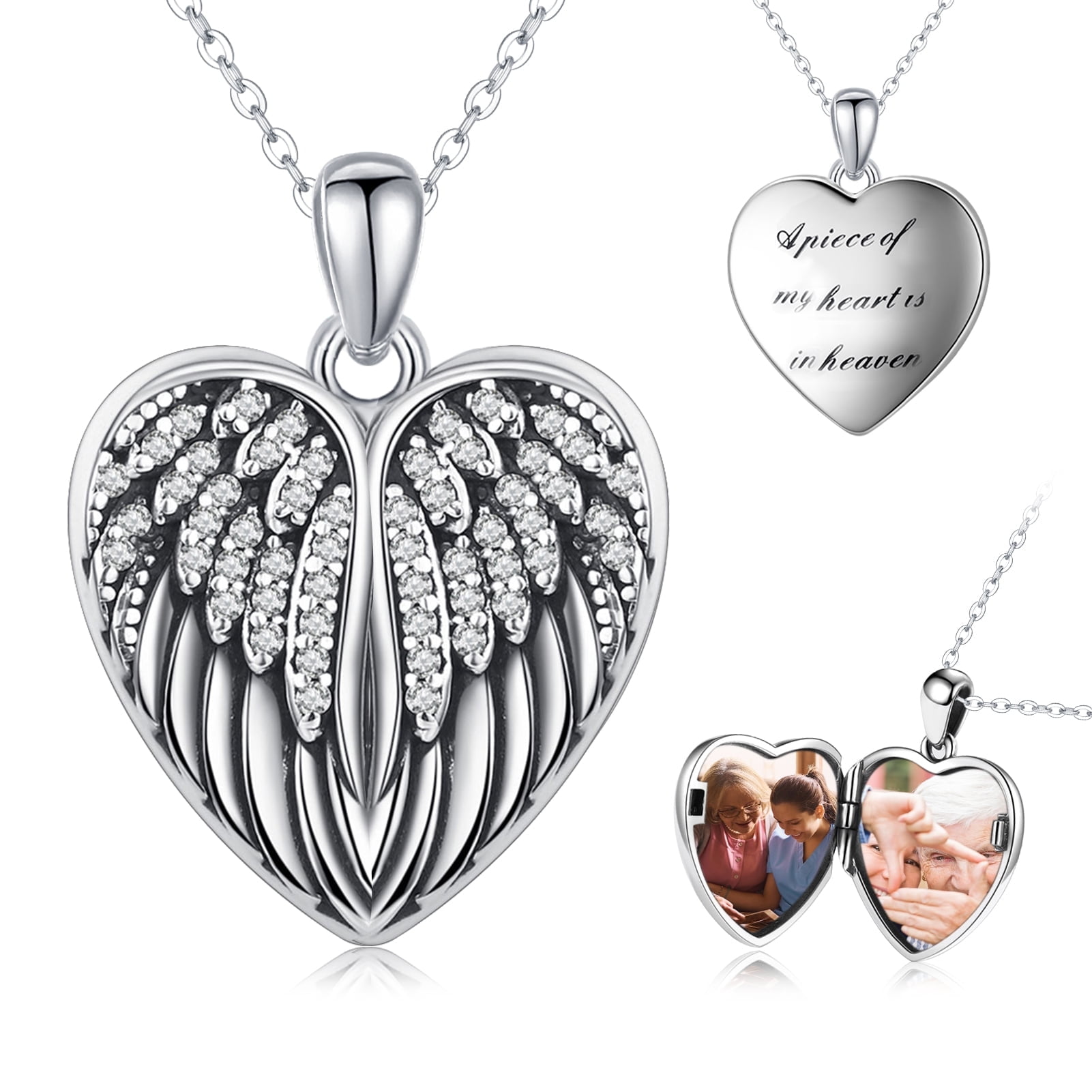 Coachuhhar 925 Sterling Silver Angel Wings Memory Photo Locket Necklace ...