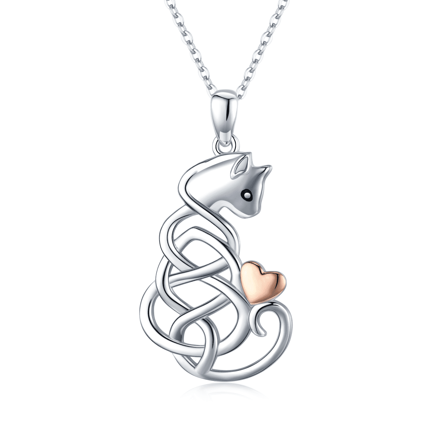 Coachuhhar 925 Sterling Silver Celtic Cat Necklace, Cute Animal Pendant ...