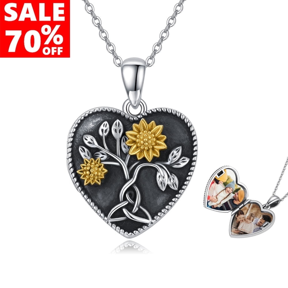 Coachuhhar Heart Sunflower Locket Necklace 925 Sterling Silver Celtic ...
