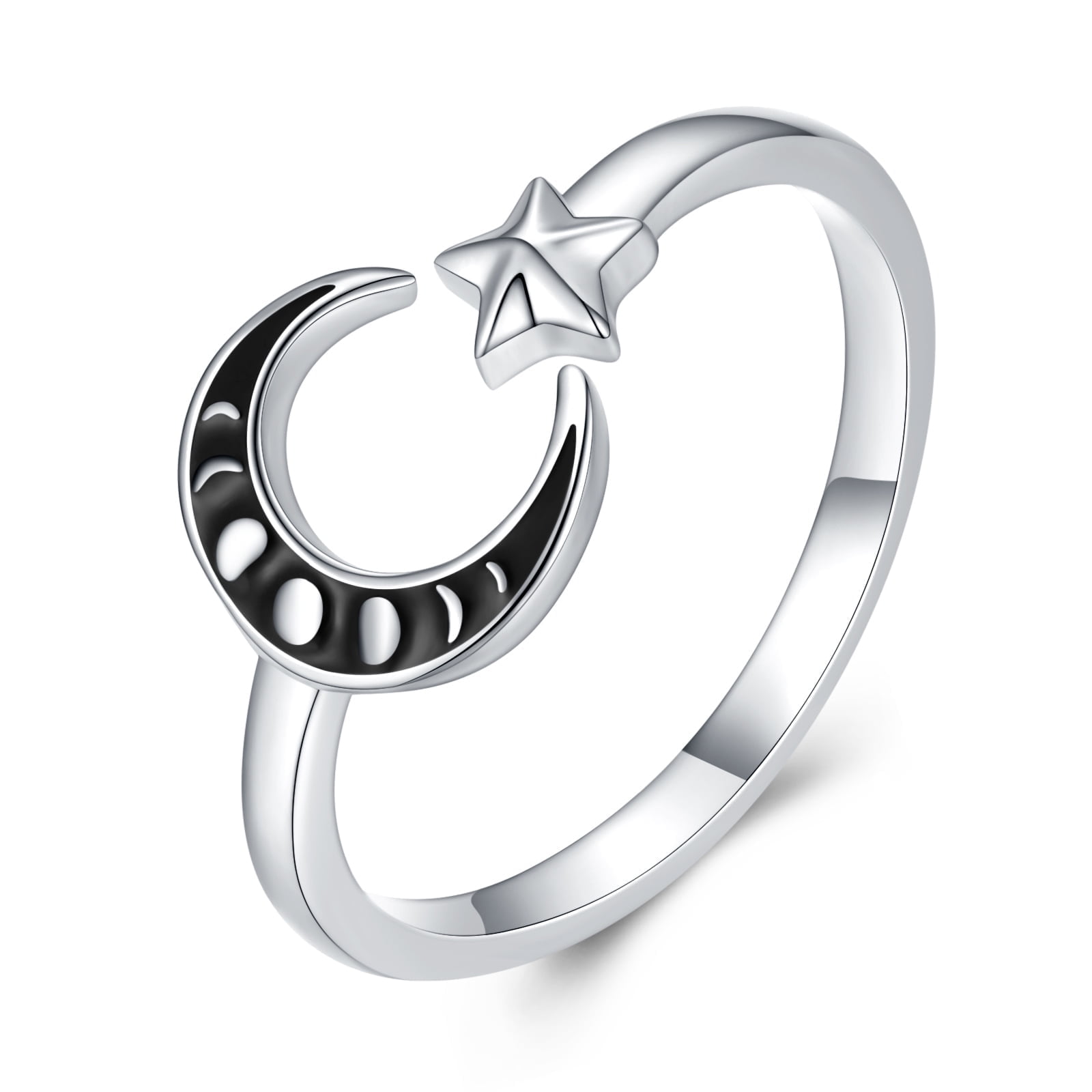 Coachuhhar Moon Ring 925 Sterling Silver Crescent Moon Ring Star Ring Adjustable Ring Simple ...