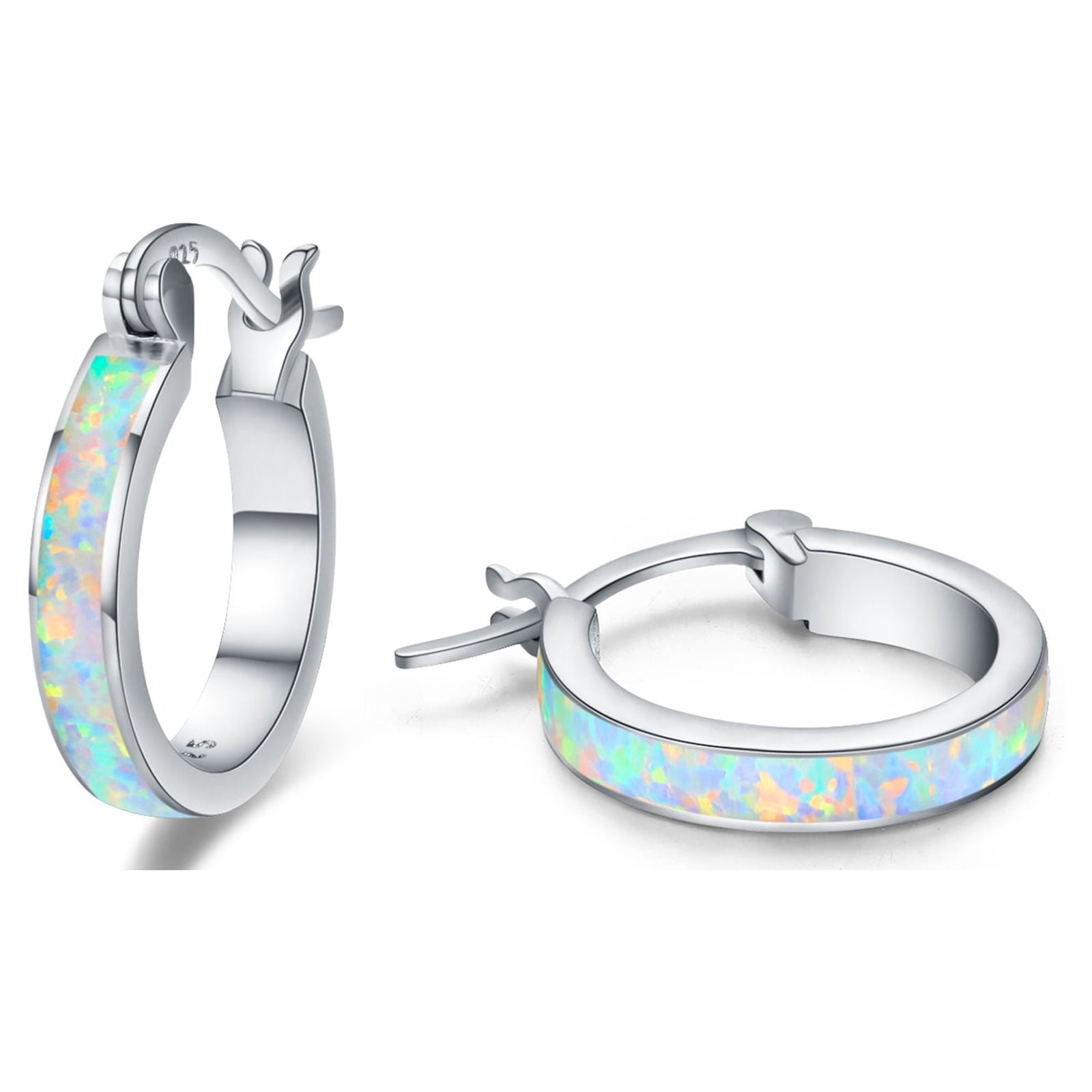 Coachuhhar 925 Sterling Silver, Opal Hoop Earrings for Women ...