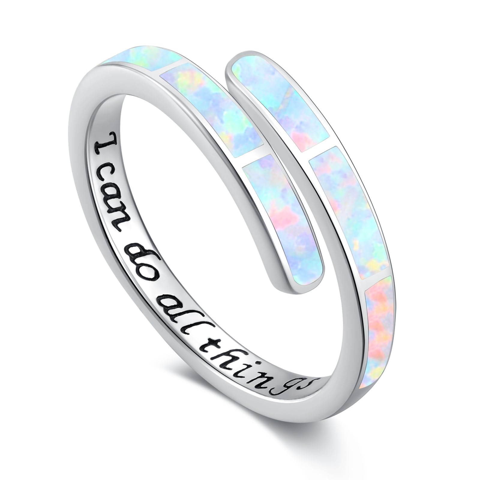 White Simulated Opal Cross Swirl Heart Sides Ring Sterling Silver Size ...