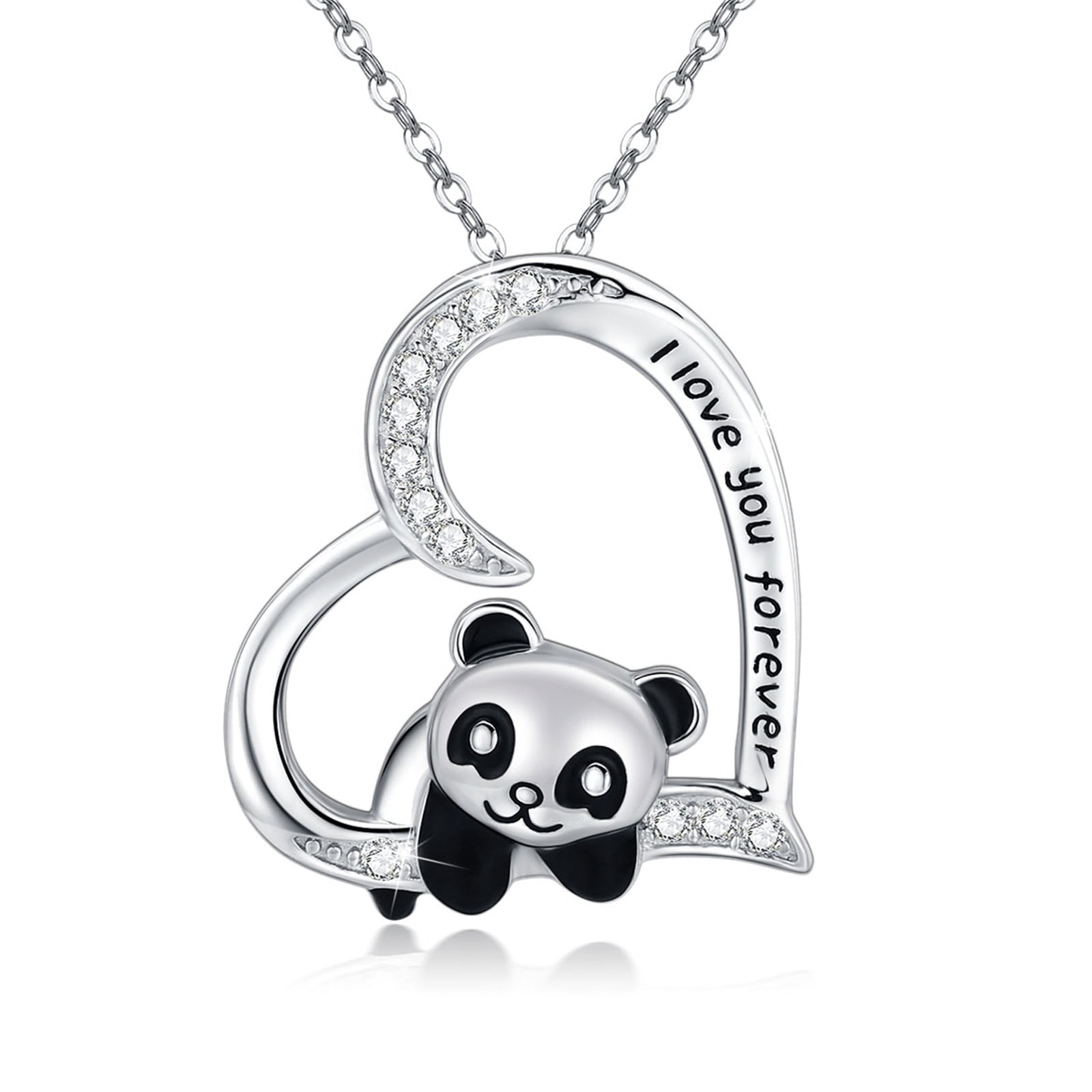 Coachuhhar 925 Sterling Silver Panda Necklace, Cute Animal Heart ...