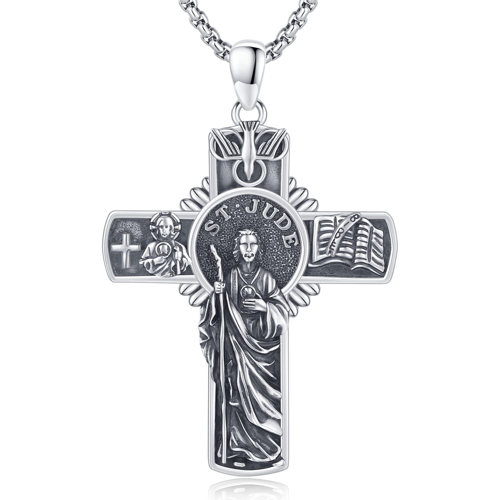 Coachuhhar St Jude Necklace 925 Sterling Silver San Judas Tadeo Cross ...