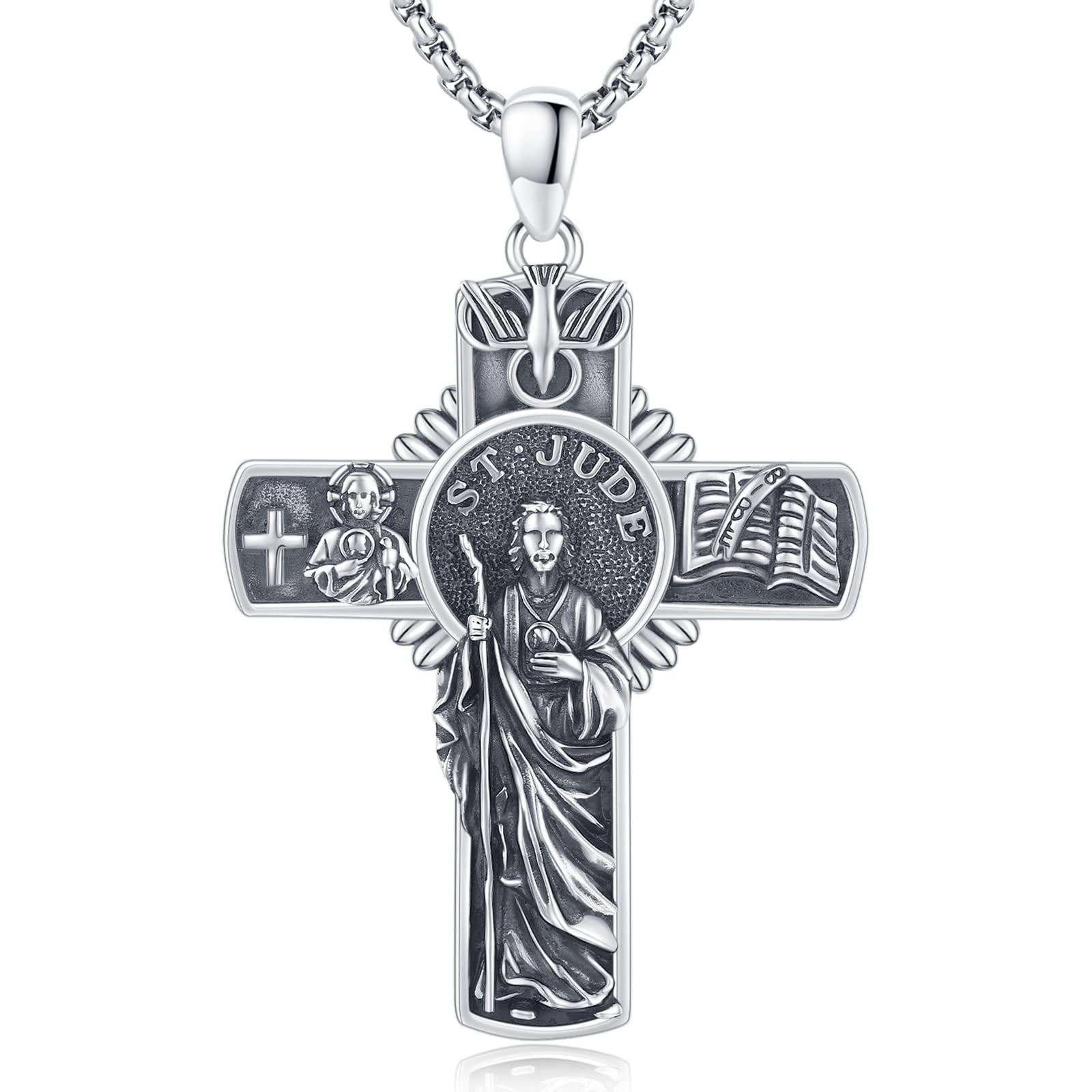 Coachuhhar St Jude Necklace 925 Sterling Silver San Judas Tadeo Cross ...