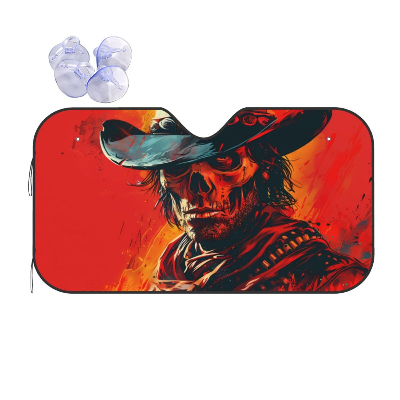 Coaee 60s Western Skull Cowboy Print Car Sunshade Windshield Sun Shade ...