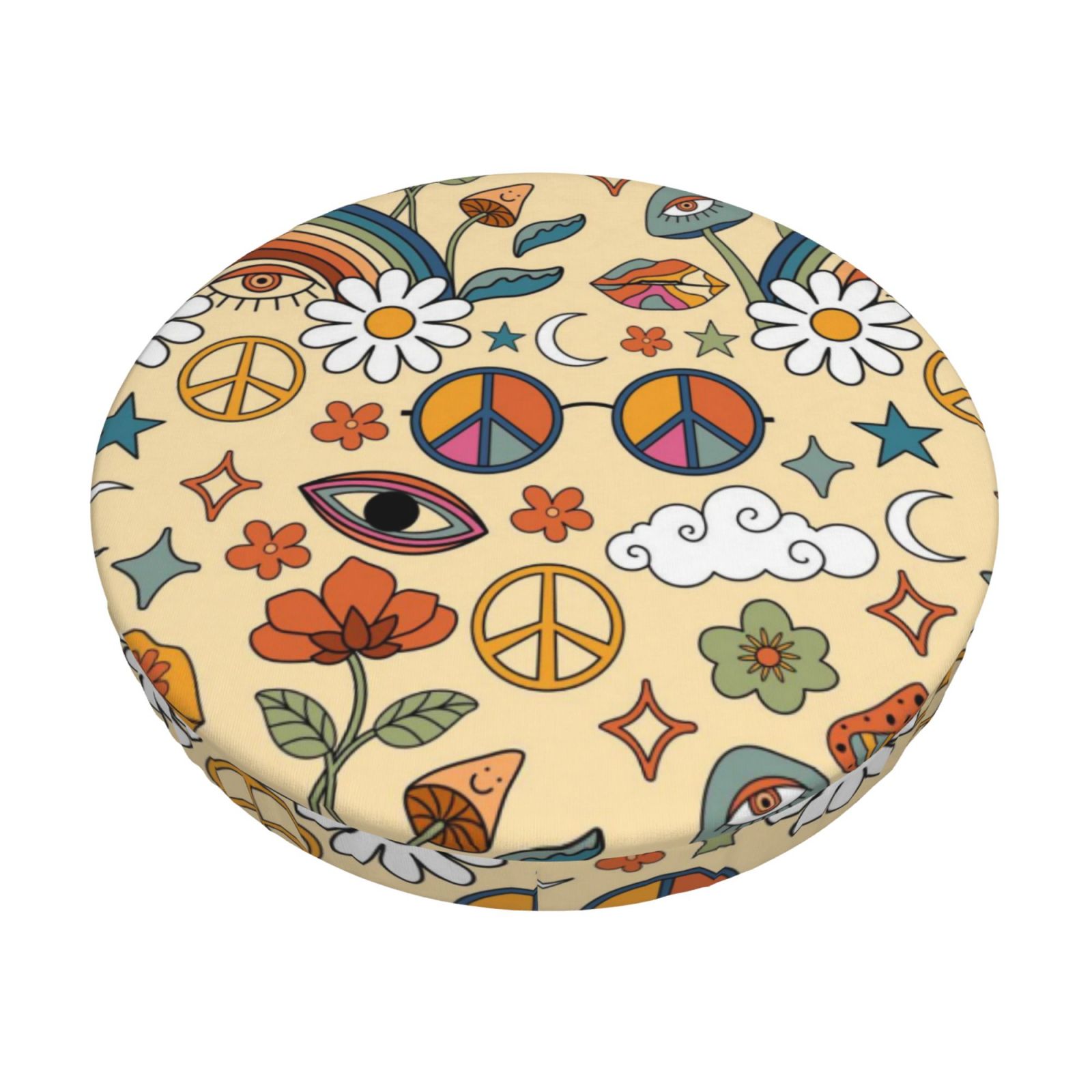 Coaee 70s Hippie Style Round Bar Stool Seat Covers Washable Stool Cushion Covers with Elastic ...