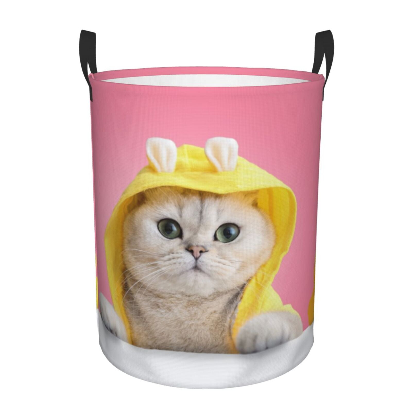 Coaee A Funny Cat Laundry Basket with Handle, Waterproof Round ...