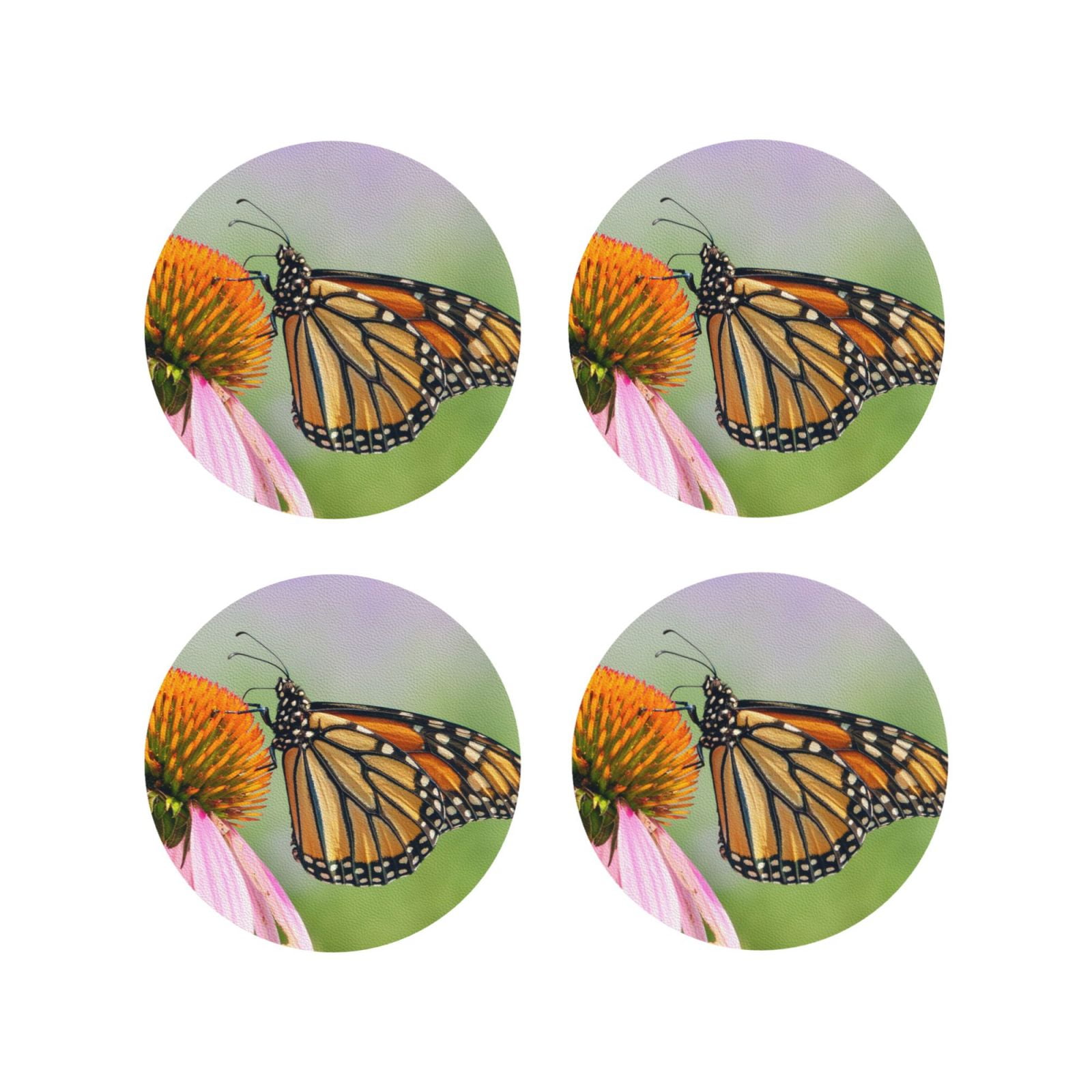 Coaee A monarch butterfly for Leather coasters set of 4, Non-Slip ...
