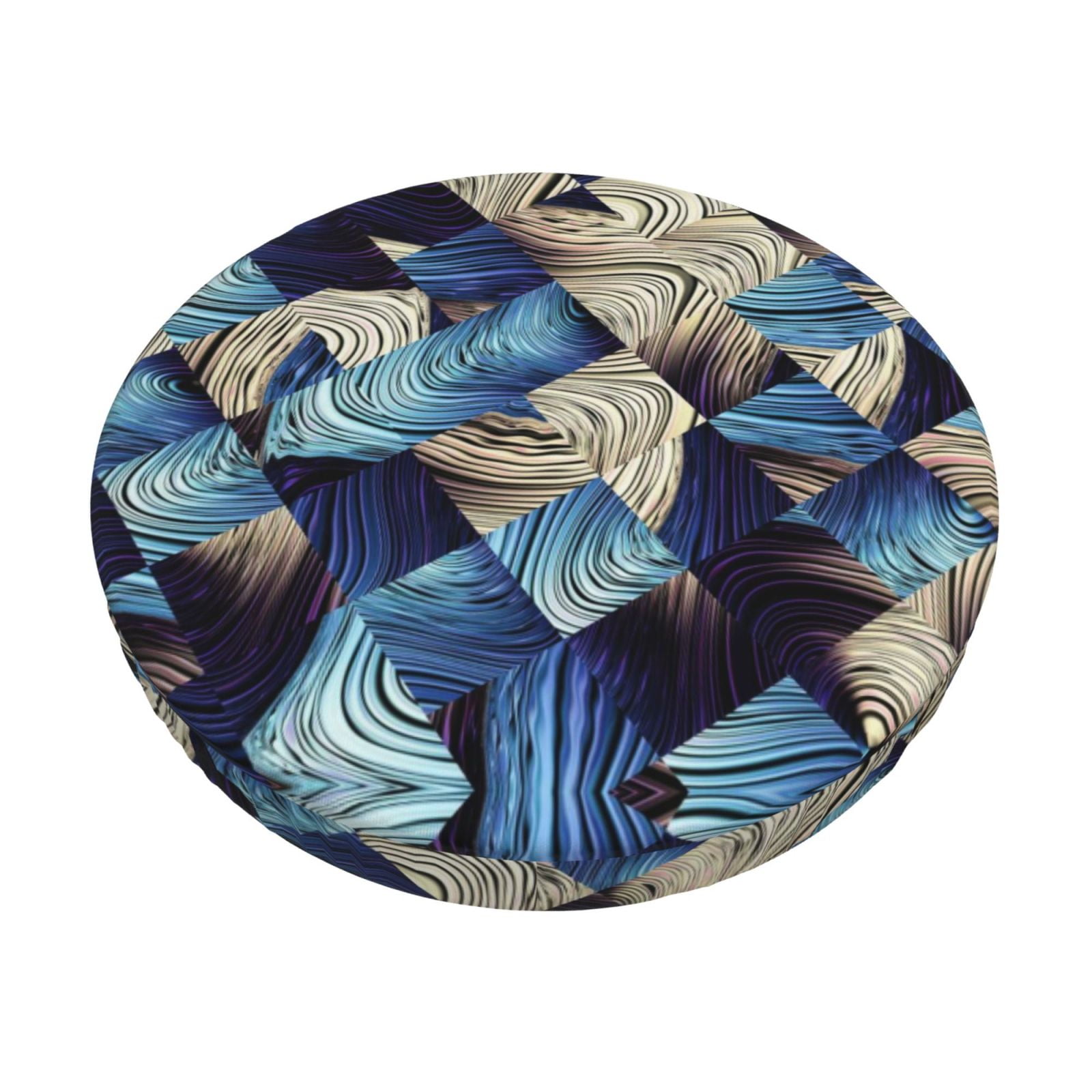 Coaee Abstract Blue Squares Round Bar Stool Seat Covers Washable Stool ...
