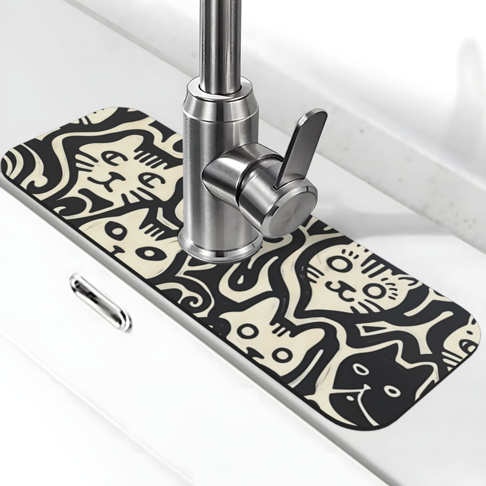 Coaee Abstract Cat Faces Pattern for Kitchen Sink Splash Guard Sink ...