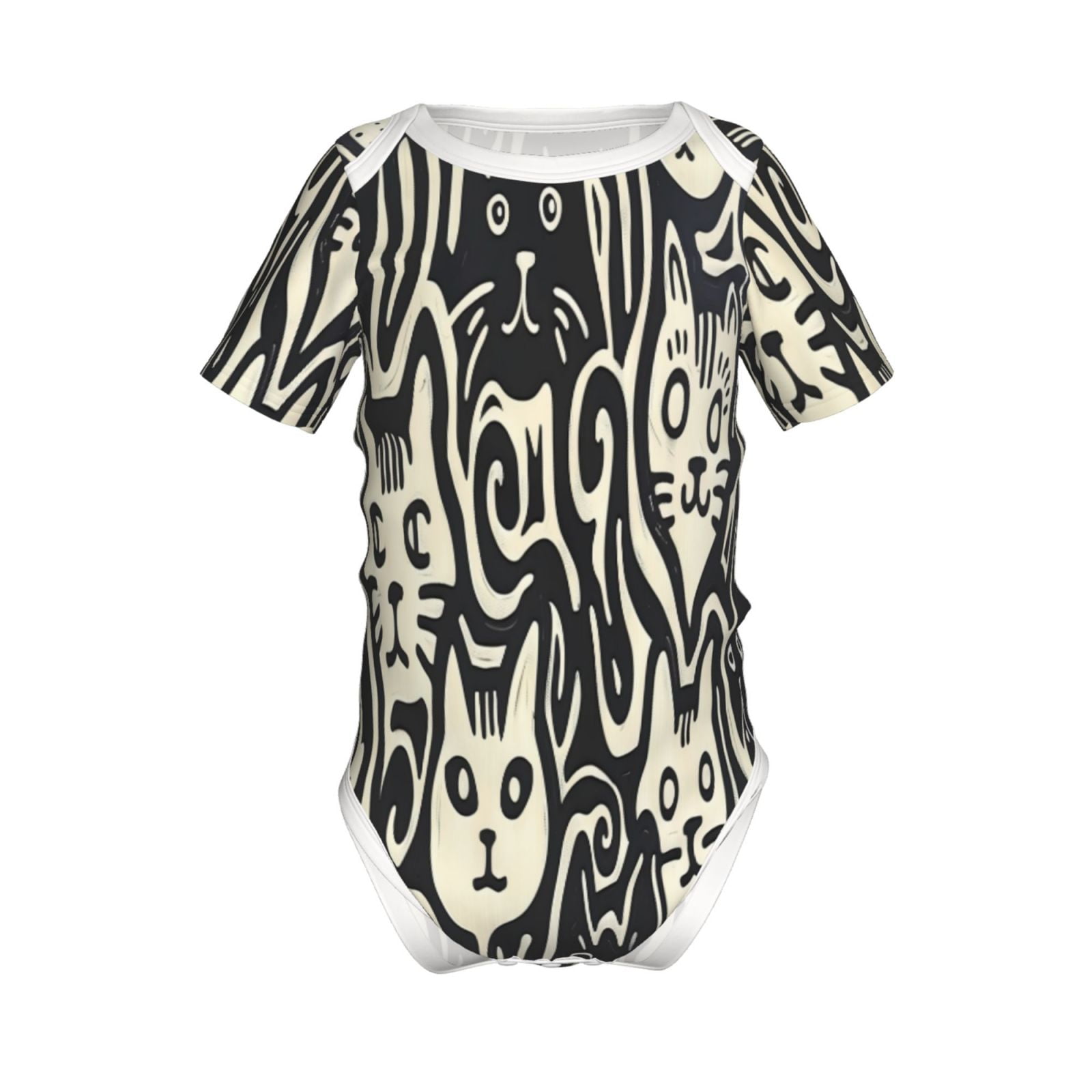 Coaee Abstract Cat Faces Pattern for Soft Baby Short-Sleeve Bodysuit ...