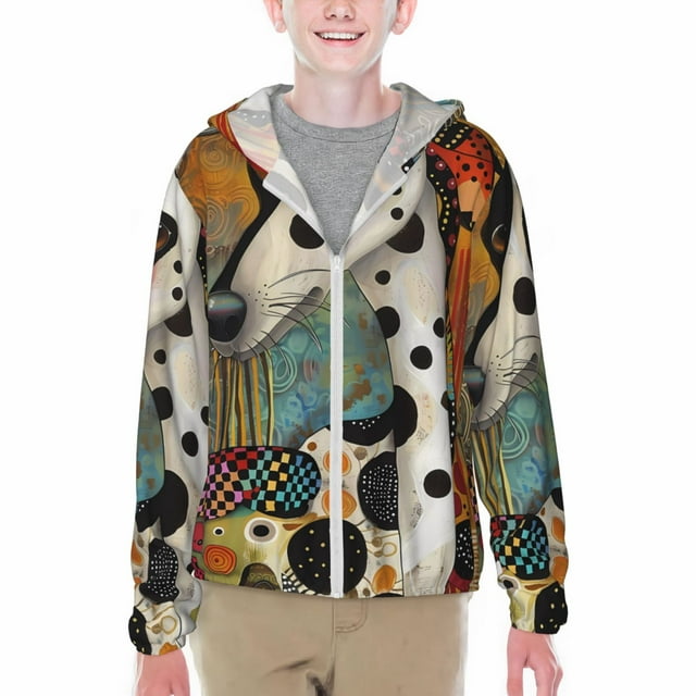 Coaee Abstract Dalmatian Art Print Teen's UPF 50+ Sun Protection Outdoor Lightweight Full Zip ...