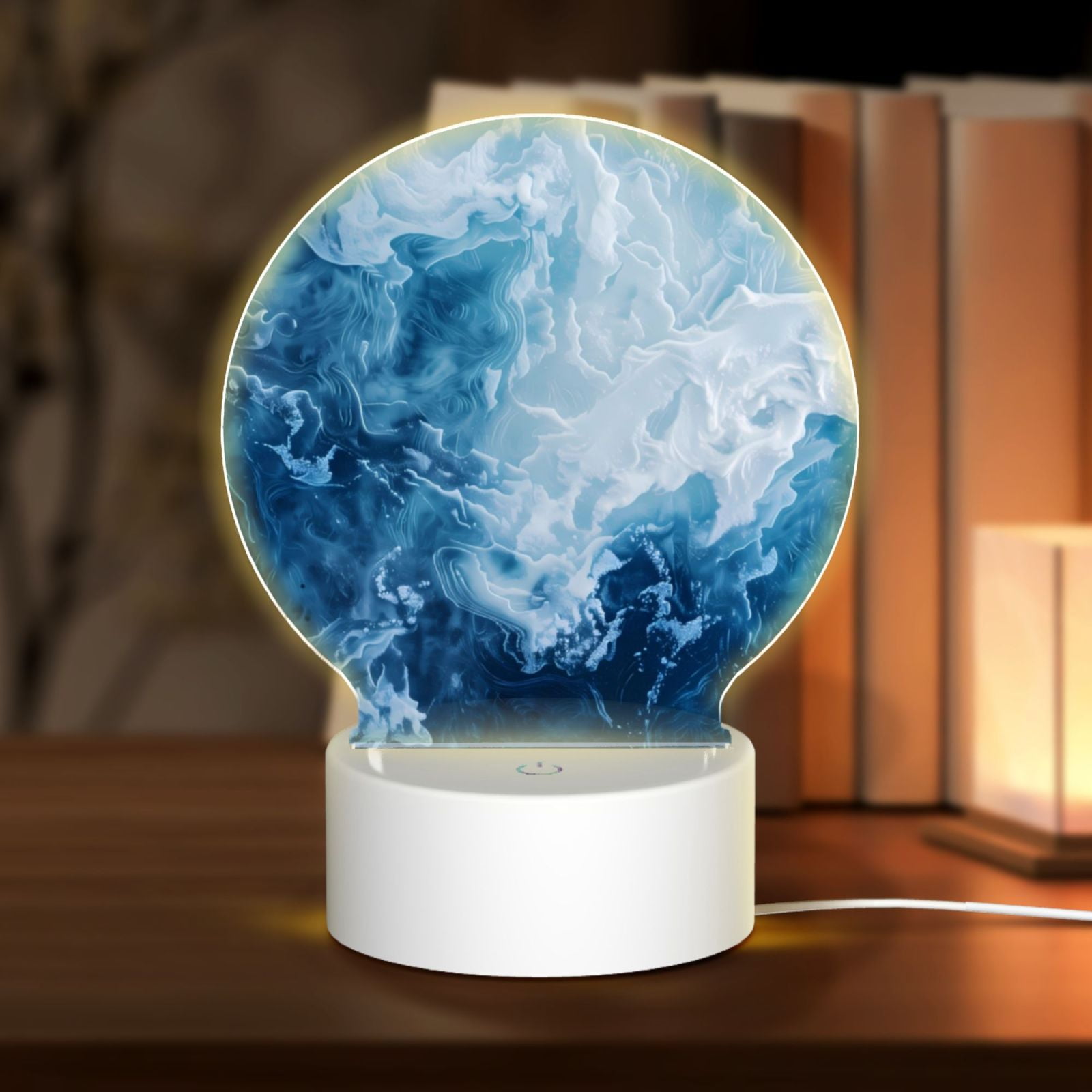 Coaee Abstract Ocean Waves for Round Acrylic LED Desk Lamp 3 Color ...