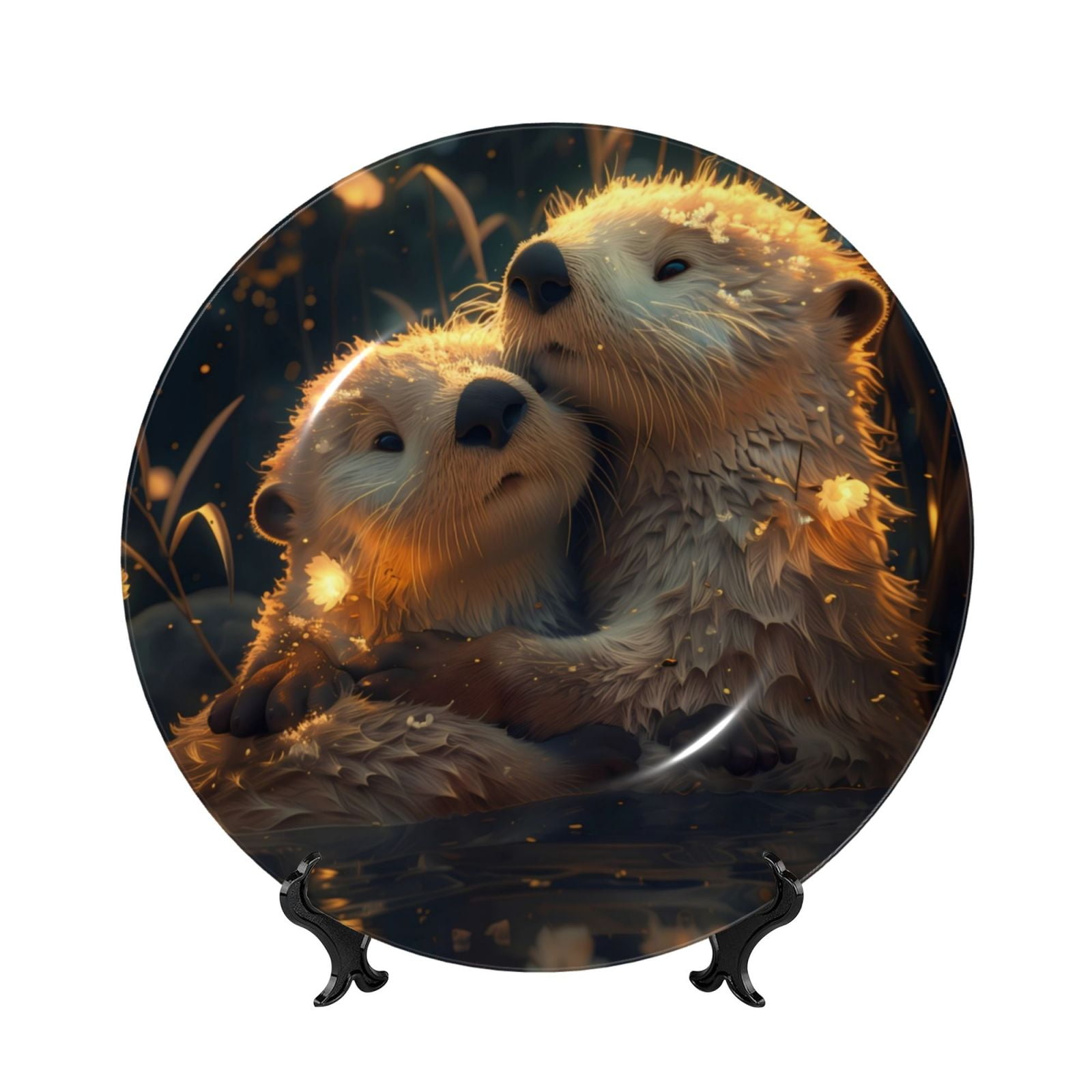 Coaee Adorable Otter Pair Hug for Bone China Decorative Plate ...