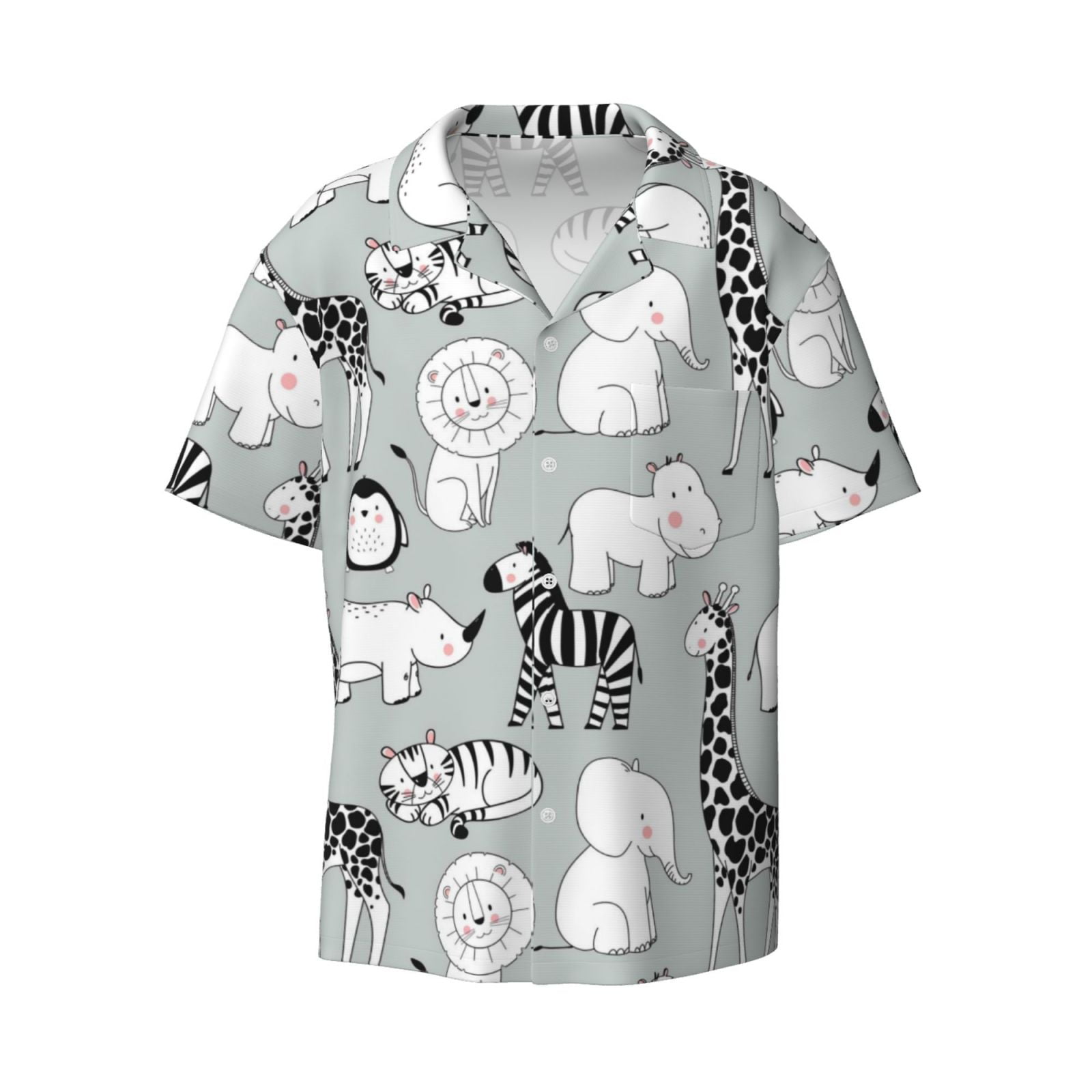 Coaee African Animals Men's Casual Button Down Shirt, Short Sleeve ...