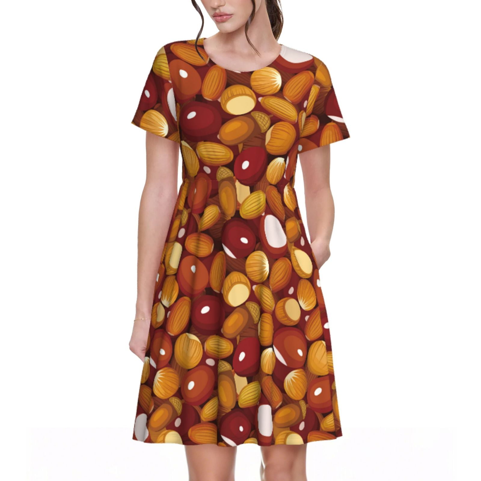 Coaee Almond Nuts for Casual Dress for Women Short Sleeve Dresses with ...
