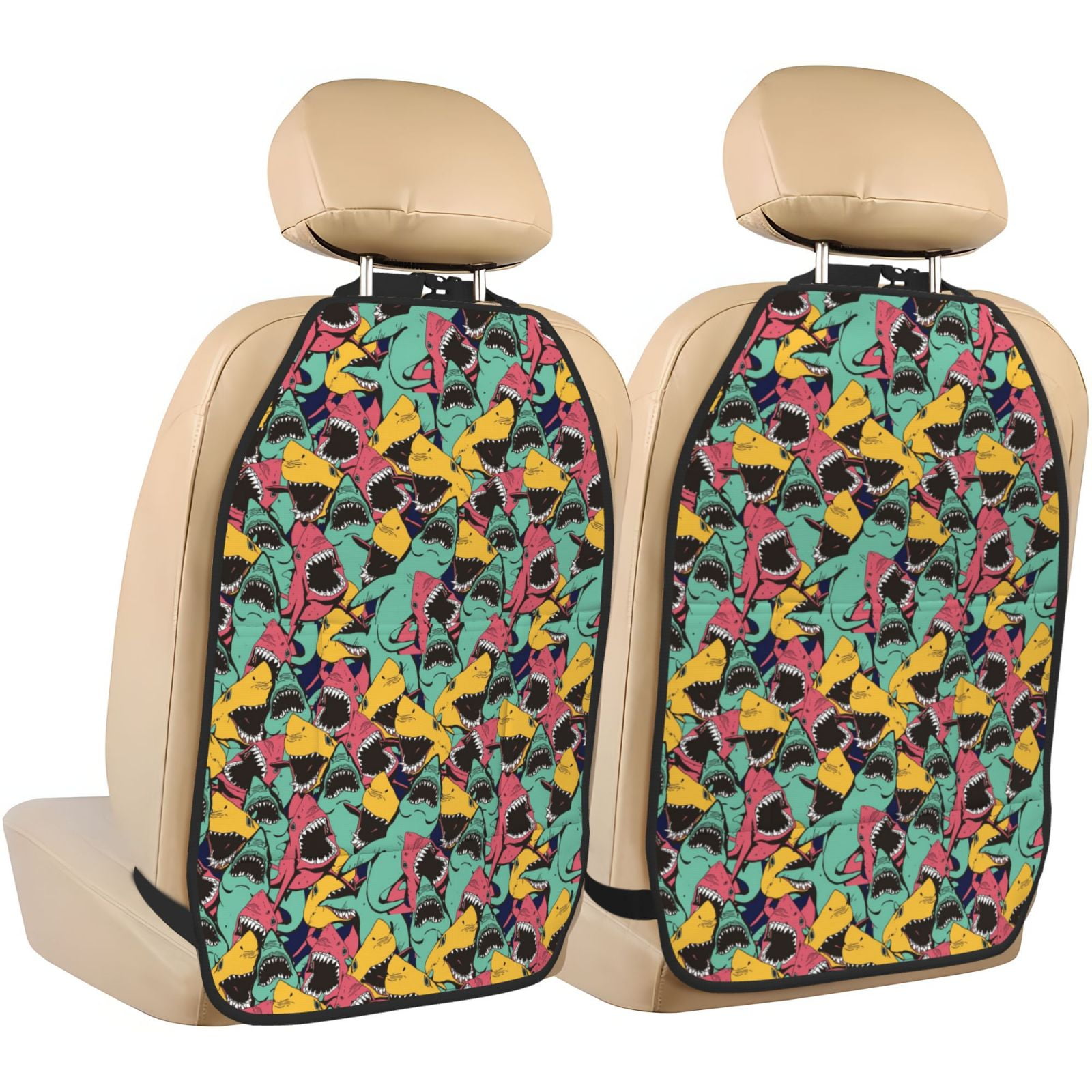 Coaee Angry Shark Pattern for Car Kick Mat Seat Cover 2 Pcs Anti-Kick ...