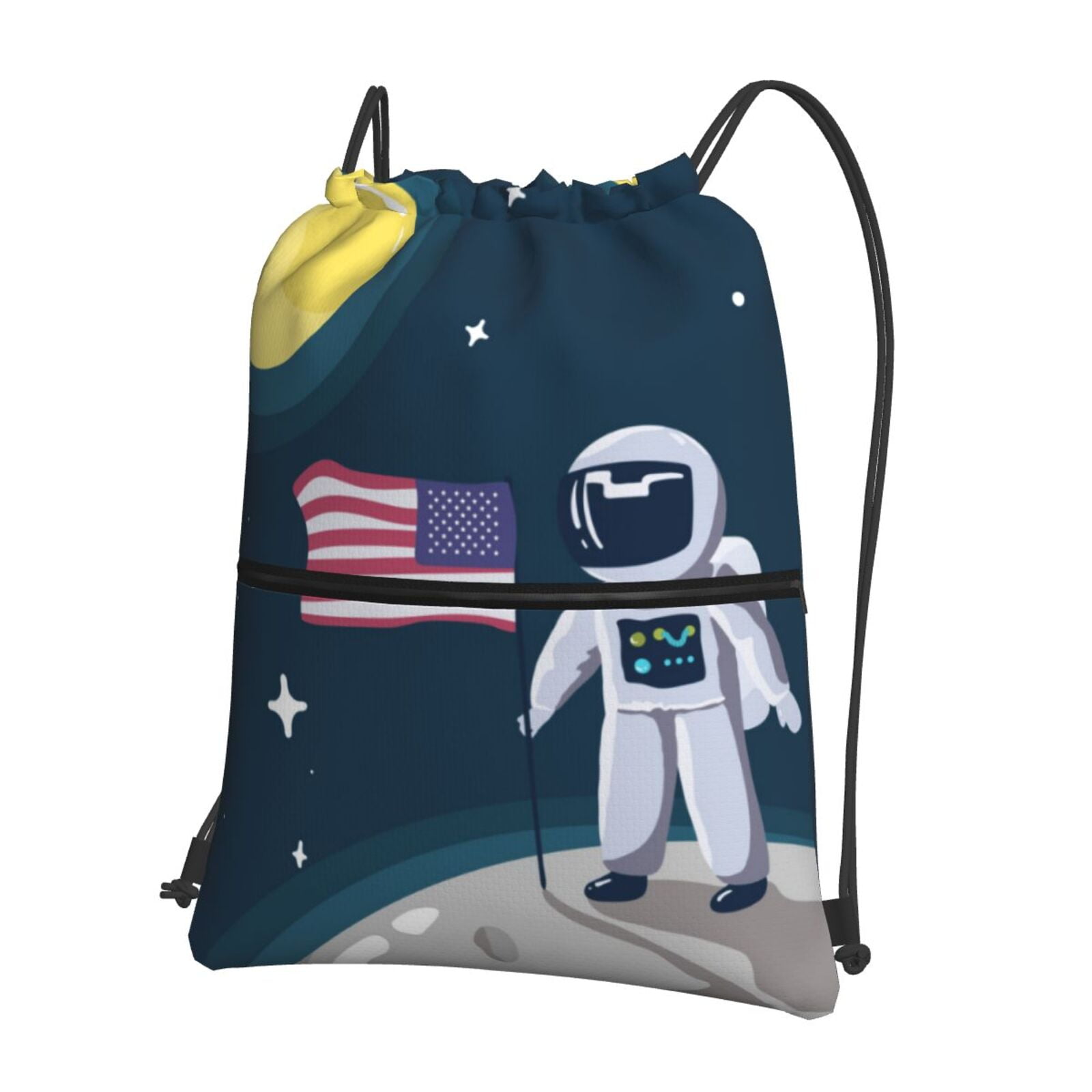 Coaee Astronaut With USA Flag for Drawstring zipper Backpack Sport Gym Sackpack for Gym Shopping ...