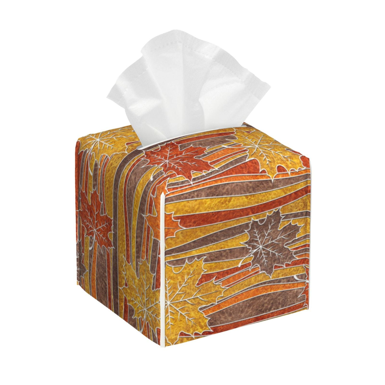 Coaee Autumn Maple Leaf Stripes for Leather Tissue Box Cover Square ...