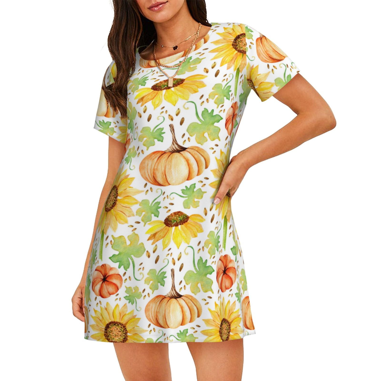 Coaee Autumn Theme for Women's Short-sleeved Nightdress Casual ...