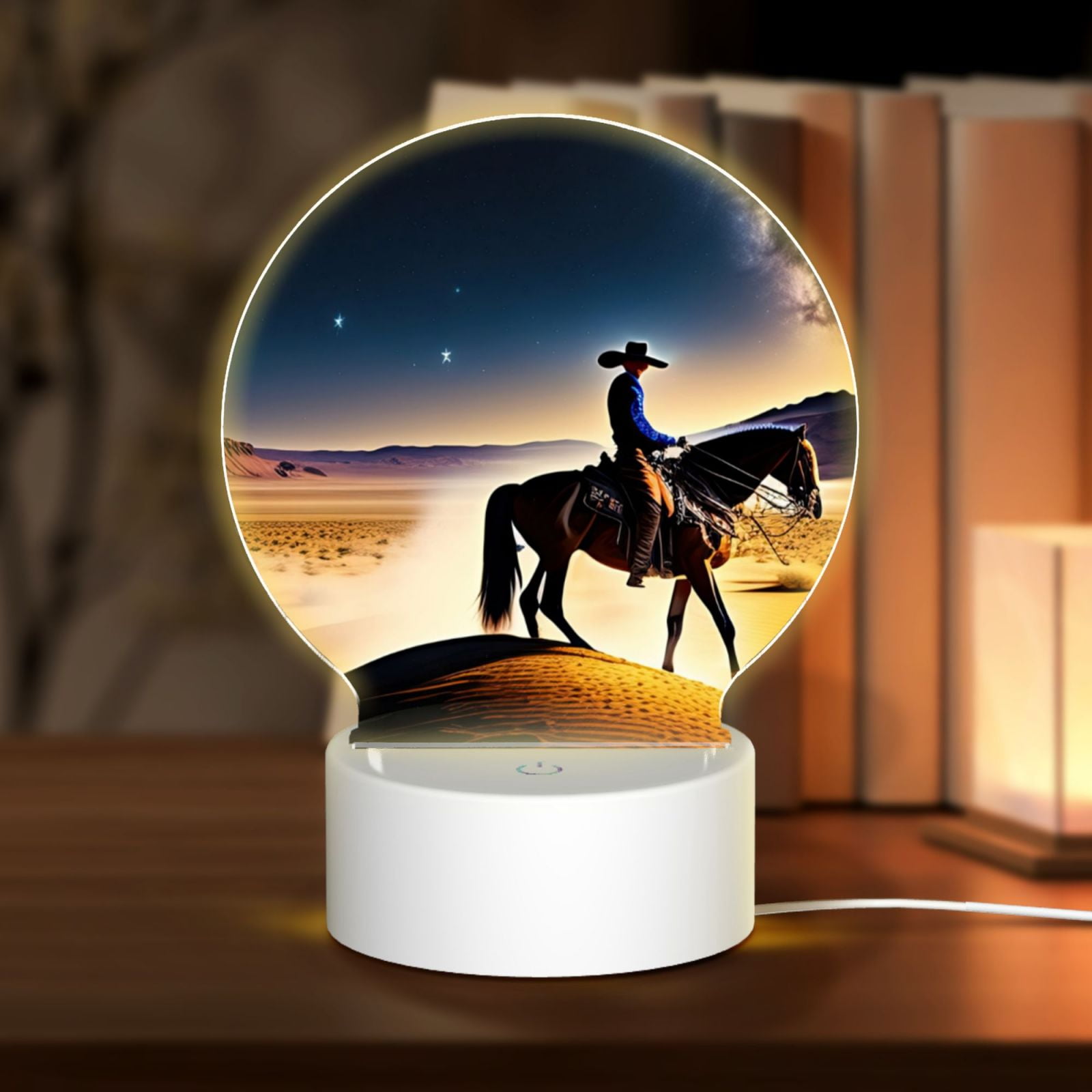 Coaee Azure Sky Western Desert Cowboy for Round Acrylic LED Desk Lamp 3 ...