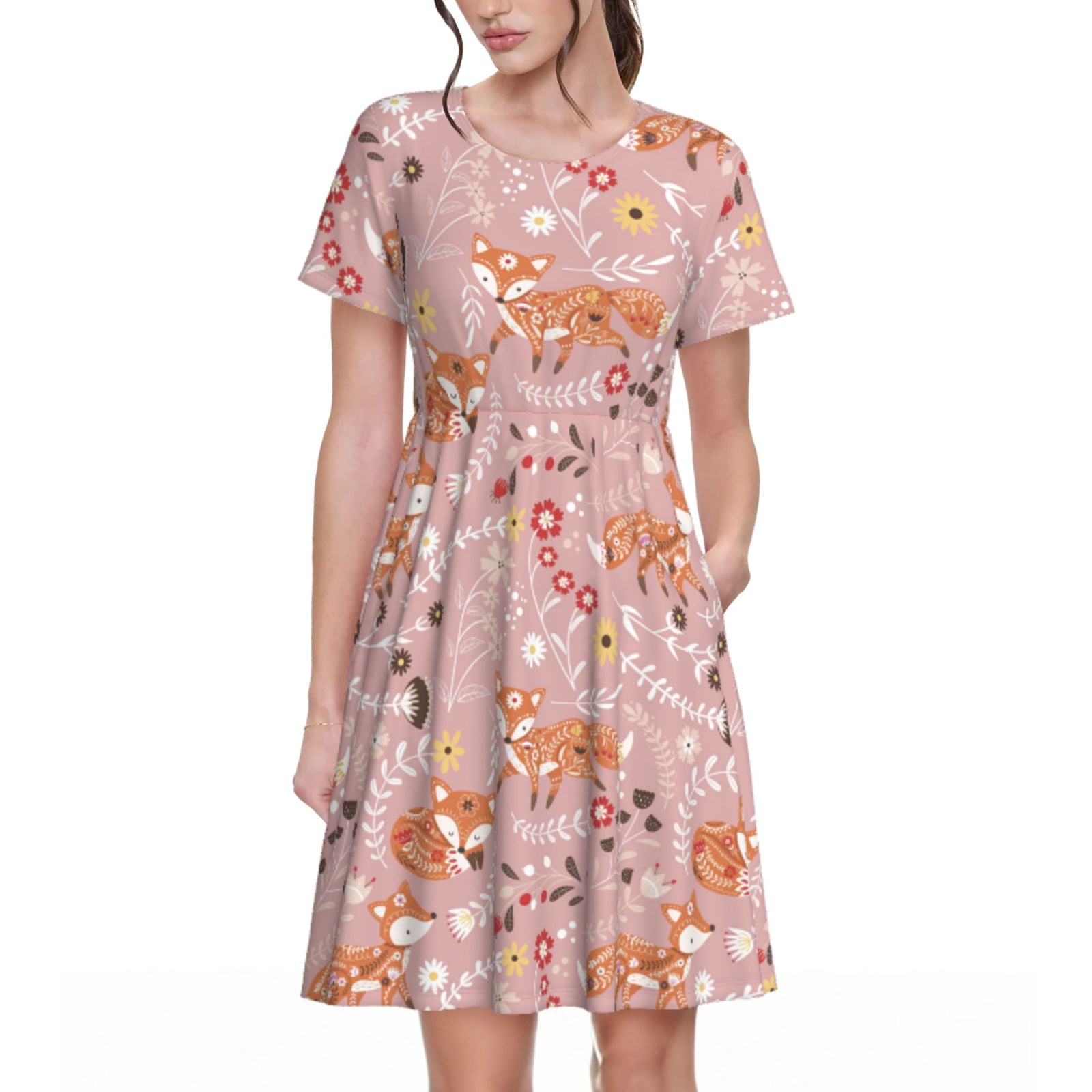 Coaee Beautiful Fox for Casual Dress for Women Short Sleeve Dresses ...