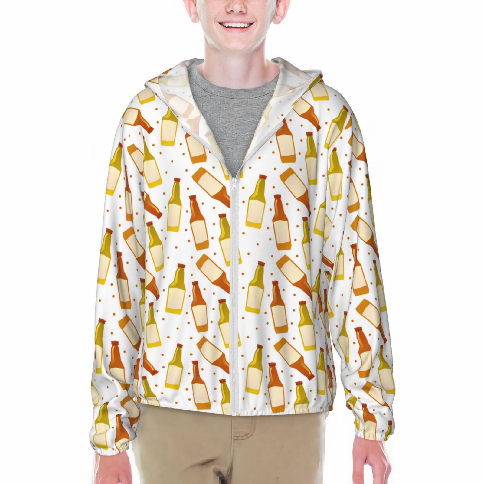 Coaee Beer Bottles Print Teen's UPF 50+ Sun Protection Outdoor Lightweight Full Zip Hoodie Long ...