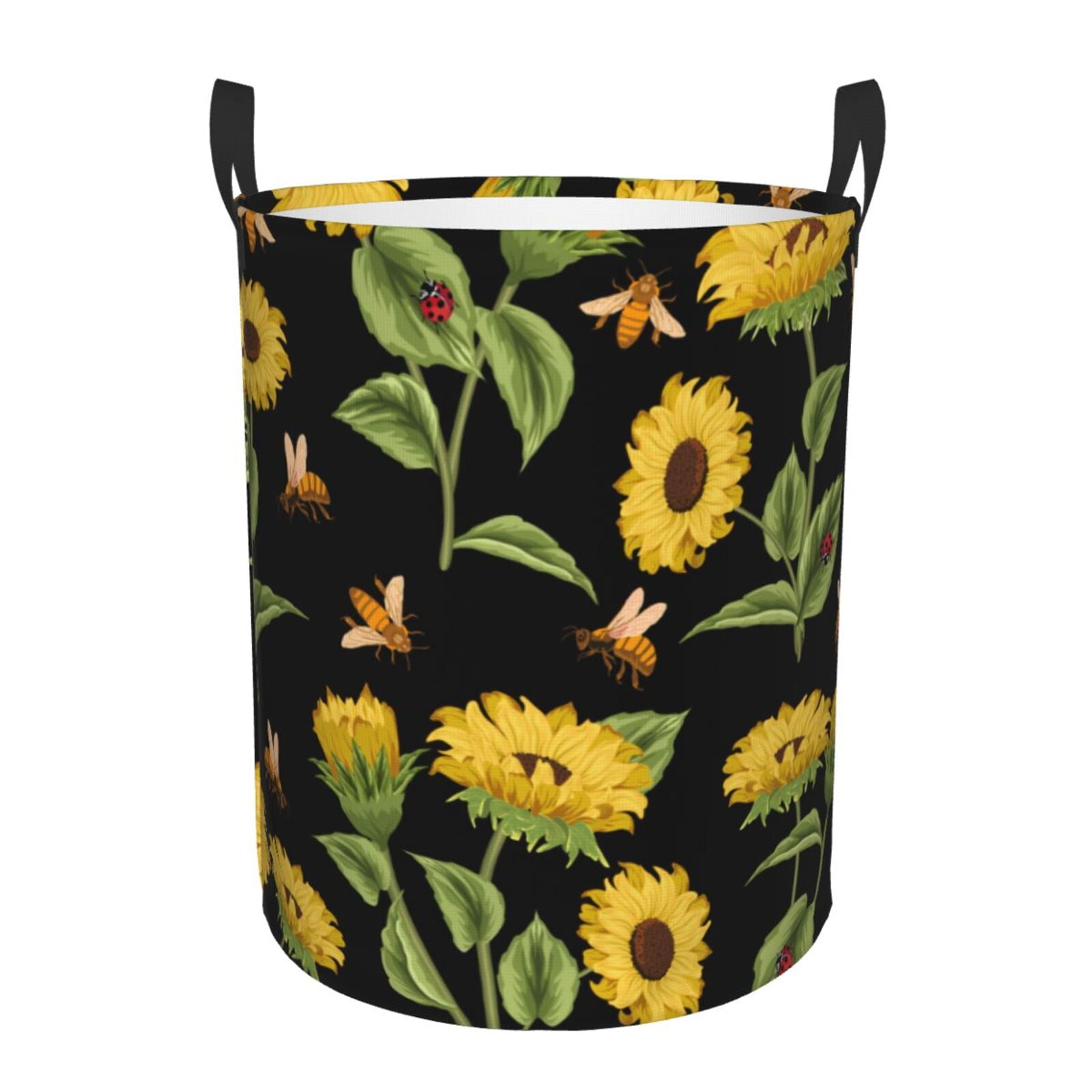 Coaee Bees and Sunflowers Laundry Basket with Handle, Waterproof Round ...