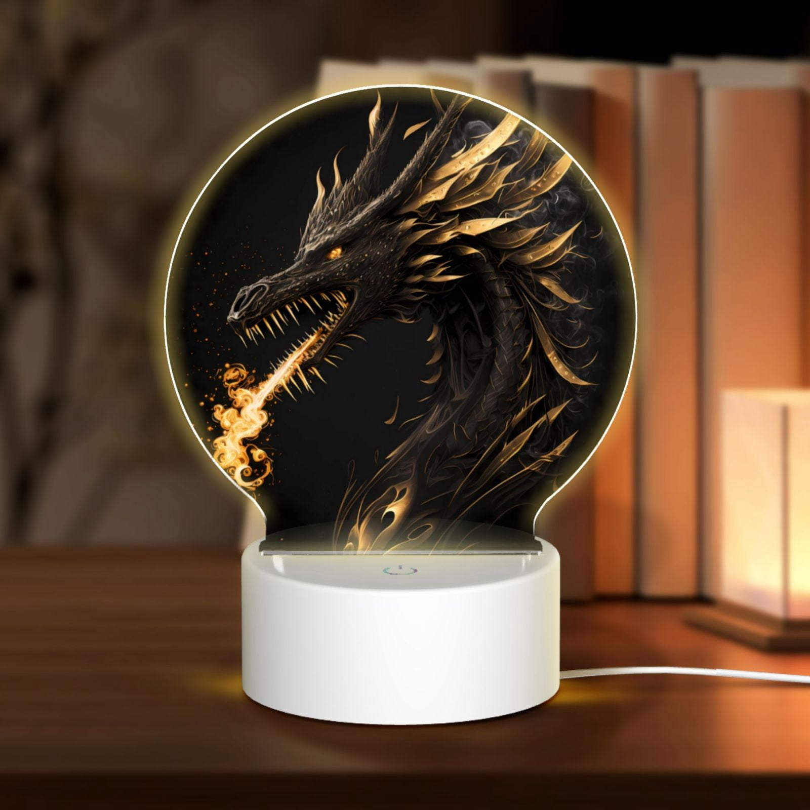 Coaee Black And Gold Fire Dragon for Round Acrylic LED Desk Lamp 3 ...