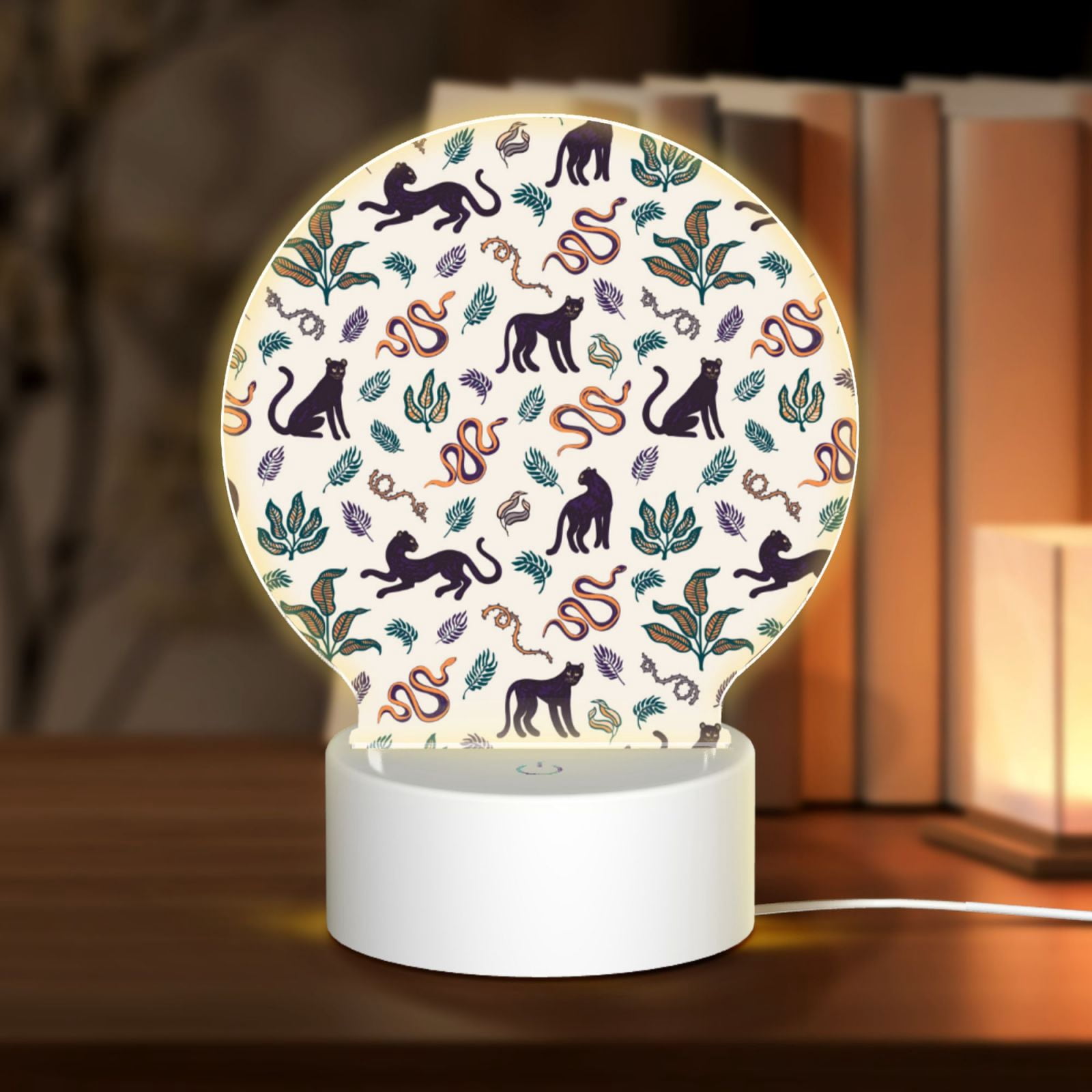 Coaee Black Cat And Snake for Round Acrylic LED Desk Lamp 3 Color ...