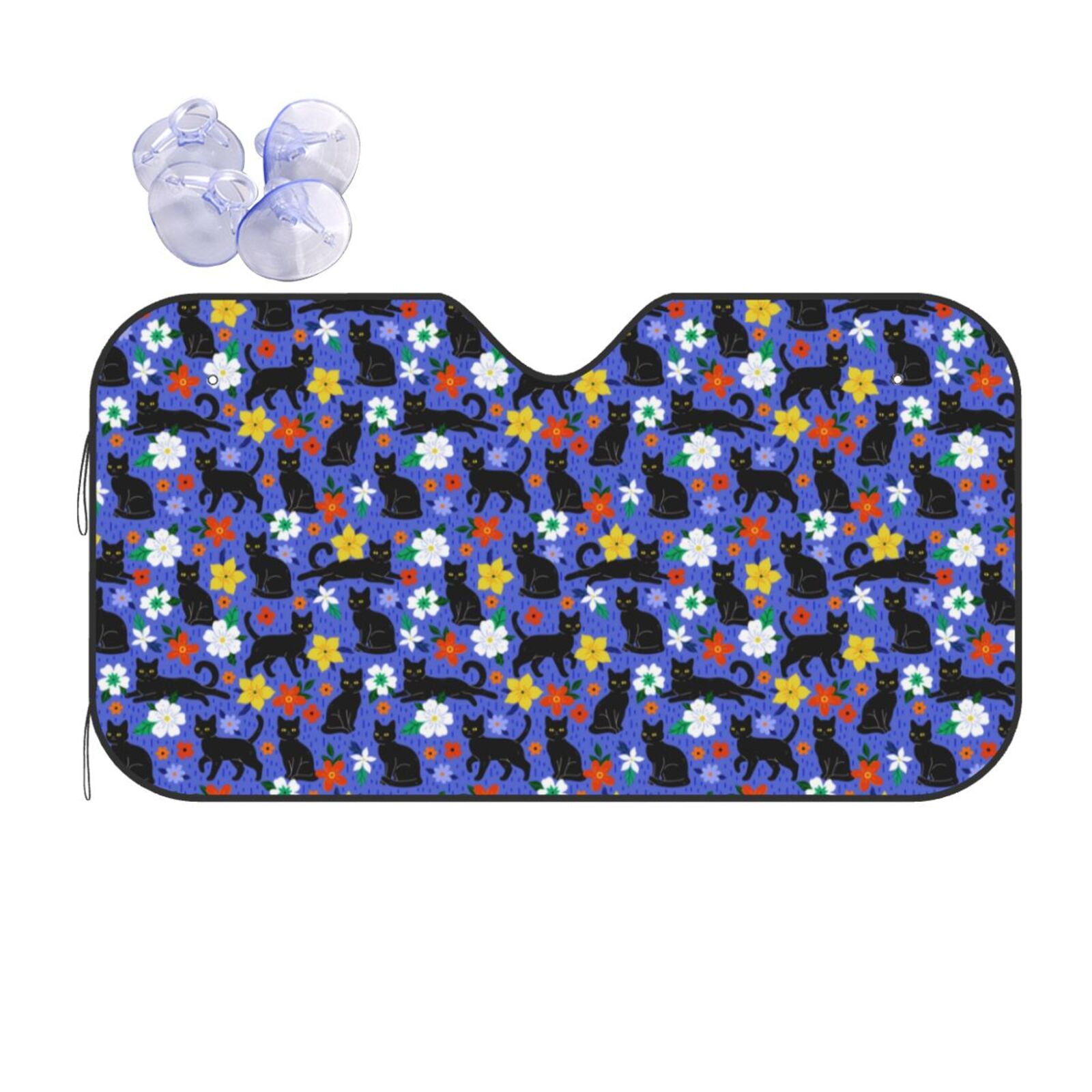 Coaee Black Cats And Flowers Print Car Sunshade Windshield Sun Shade ...