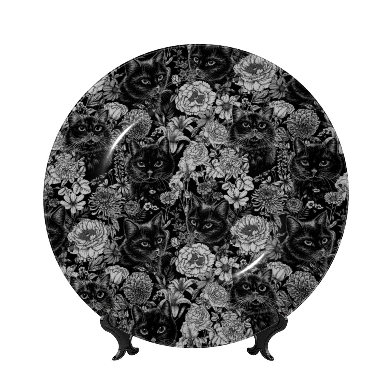 Coaee Black Cats In A Garden for Bone China Decorative Plate Decorative ...
