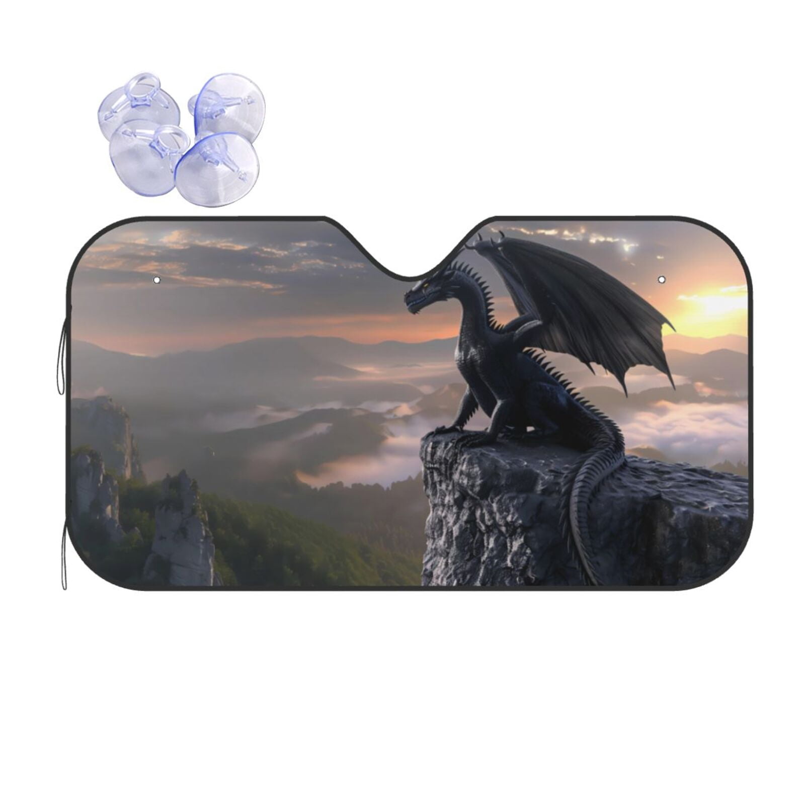 Coaee Black Dragon Cliff Dawn Print Car Sunshade Windshield Sun Shade ...
