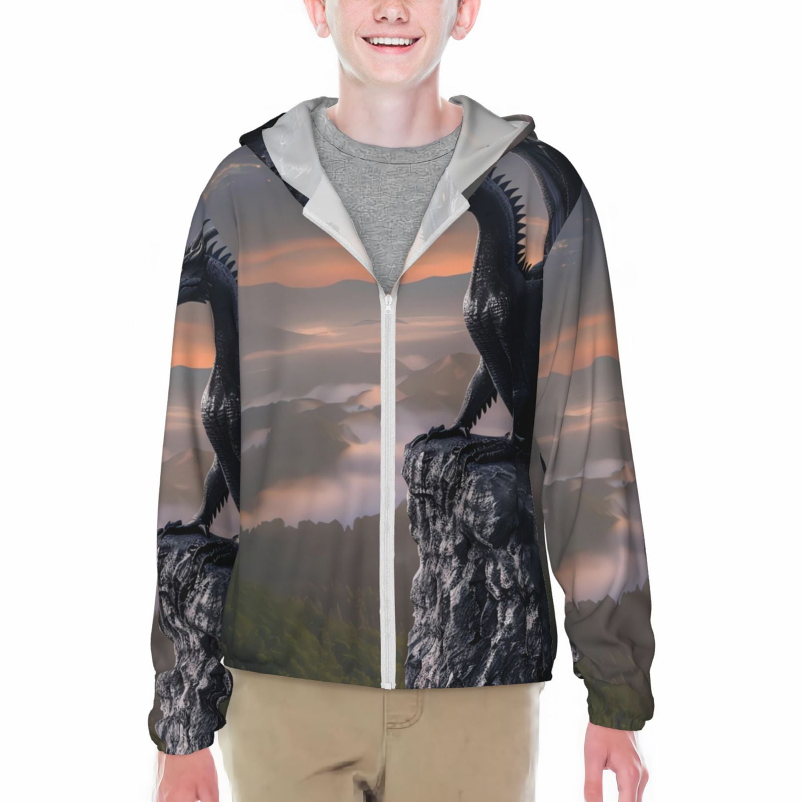 Coaee Black Dragon Cliff Dawn Print Teen's UPF 50+ Sun Protection Outdoor Lightweight Full Zip ...