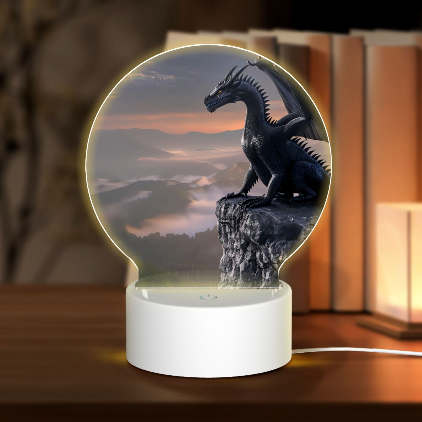 Coaee Black Dragon Cliff Dawn for Round Acrylic LED Desk Lamp 3 Color ...
