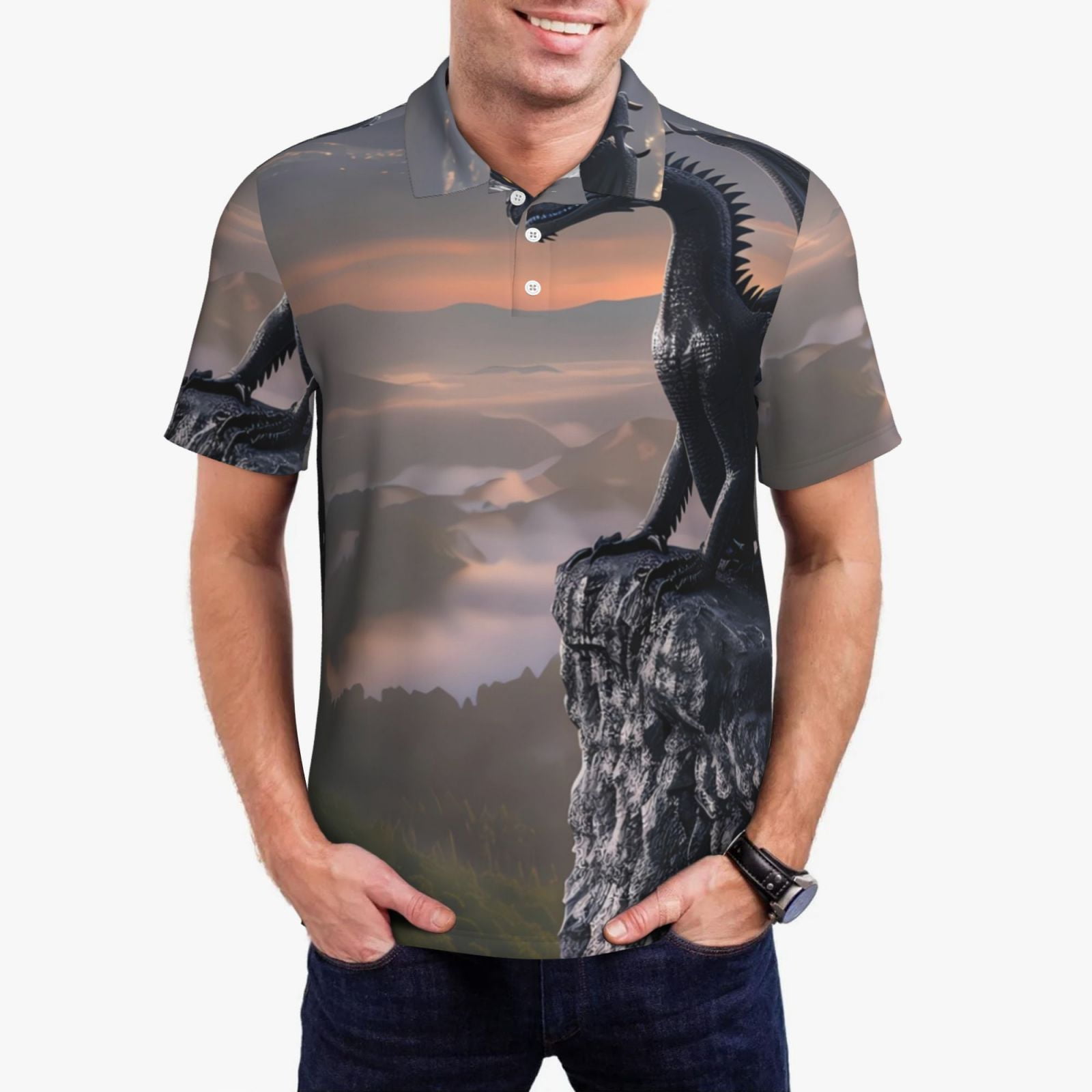 Coaee Black Dragon Cliff Dawn for Men's Polo Shirts Mens Polo Shirts ...