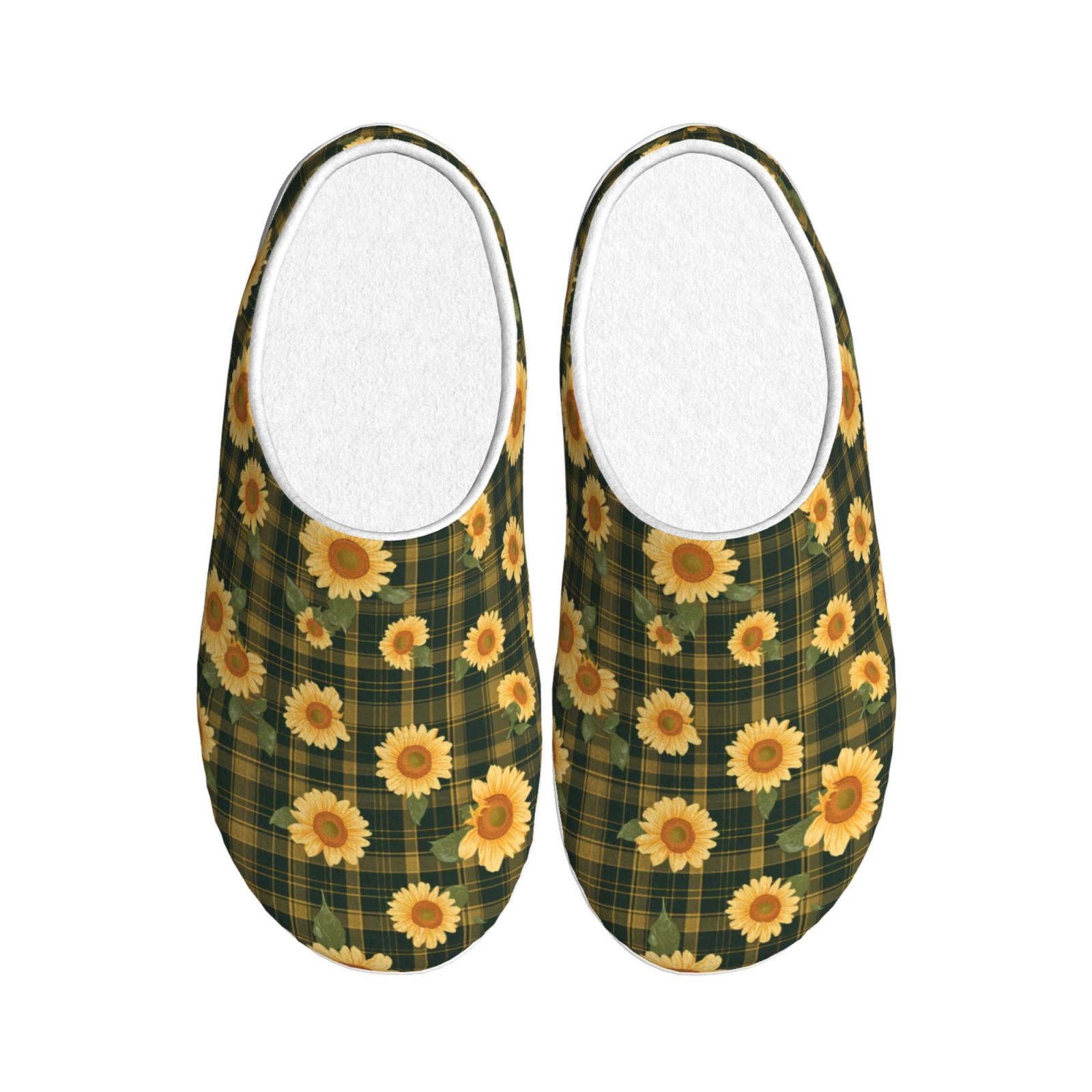 Coaee Black Ink Green Plaid Sunflower for Mens Slippers Indoor Slip On ...