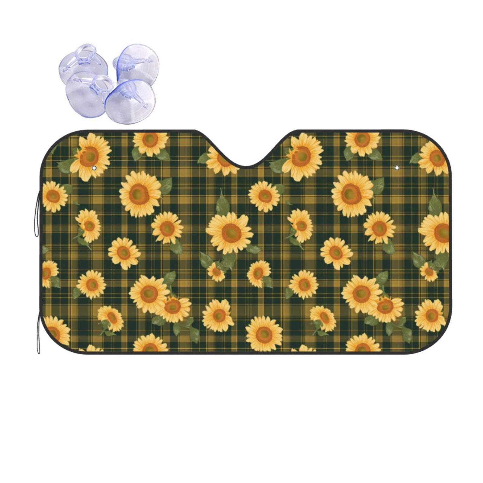 Coaee Black Ink Green Plaid Sunflower Print Car Sunshade Windshield Sun ...