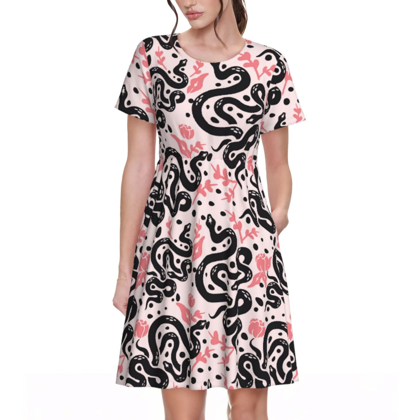 Coaee Black Snake for Casual Dress for Women Short Sleeve Dresses with ...