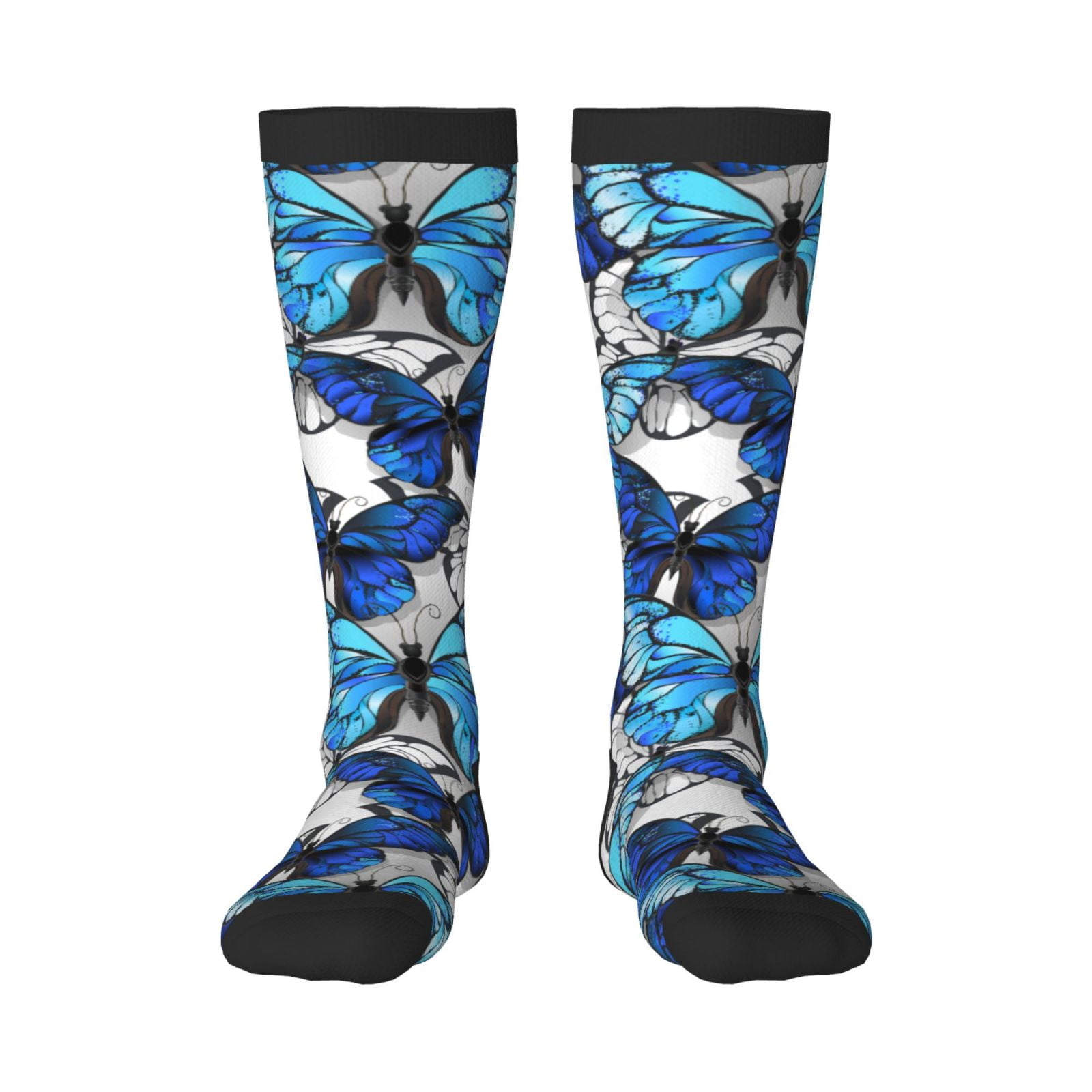 Coaee Blue and White Butterflies Socks, Stylish Sports High Socks ...