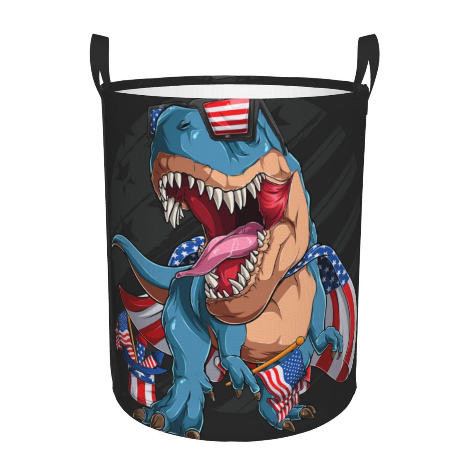 Coaee Blue Dinosaur Laundry Basket with Handle, Waterproof Round ...