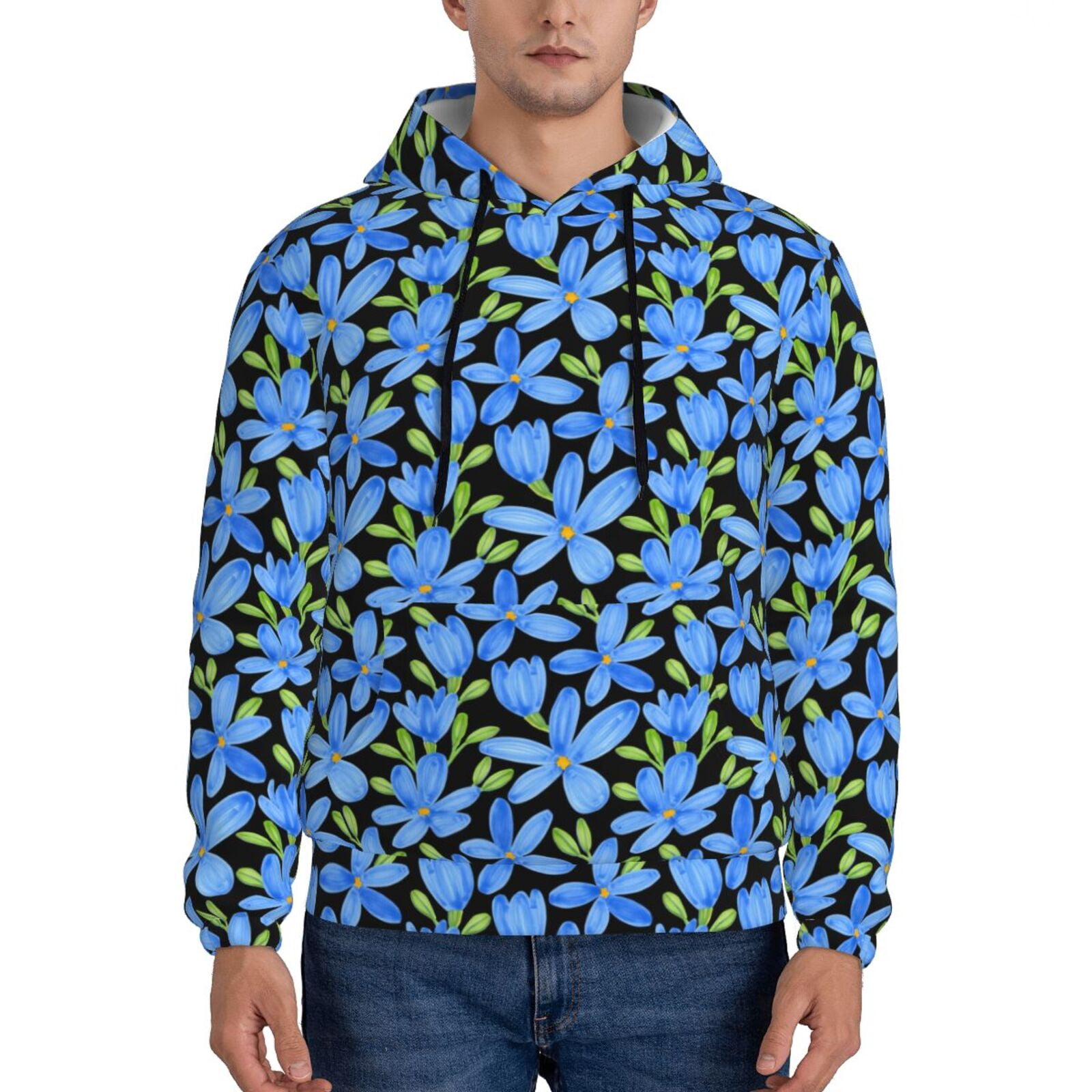 Coaee Blue Flowers for Adult Hoodie Pullover Sweatshirt for Men Hooded ...