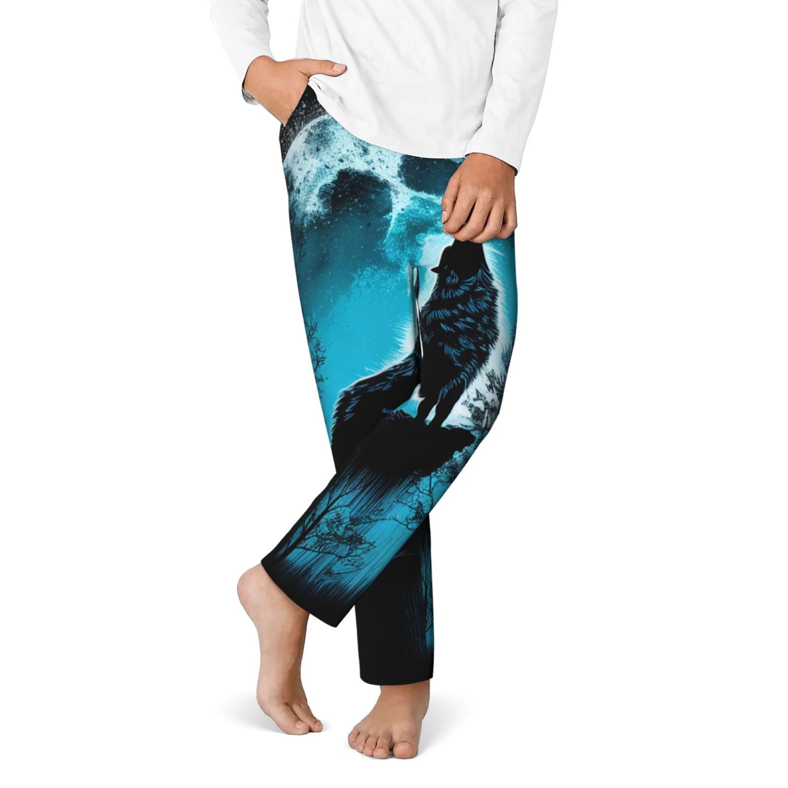 Coaee Blue Full Moon Wolf for Teen lounge pants Comfortable Lounge Long ...