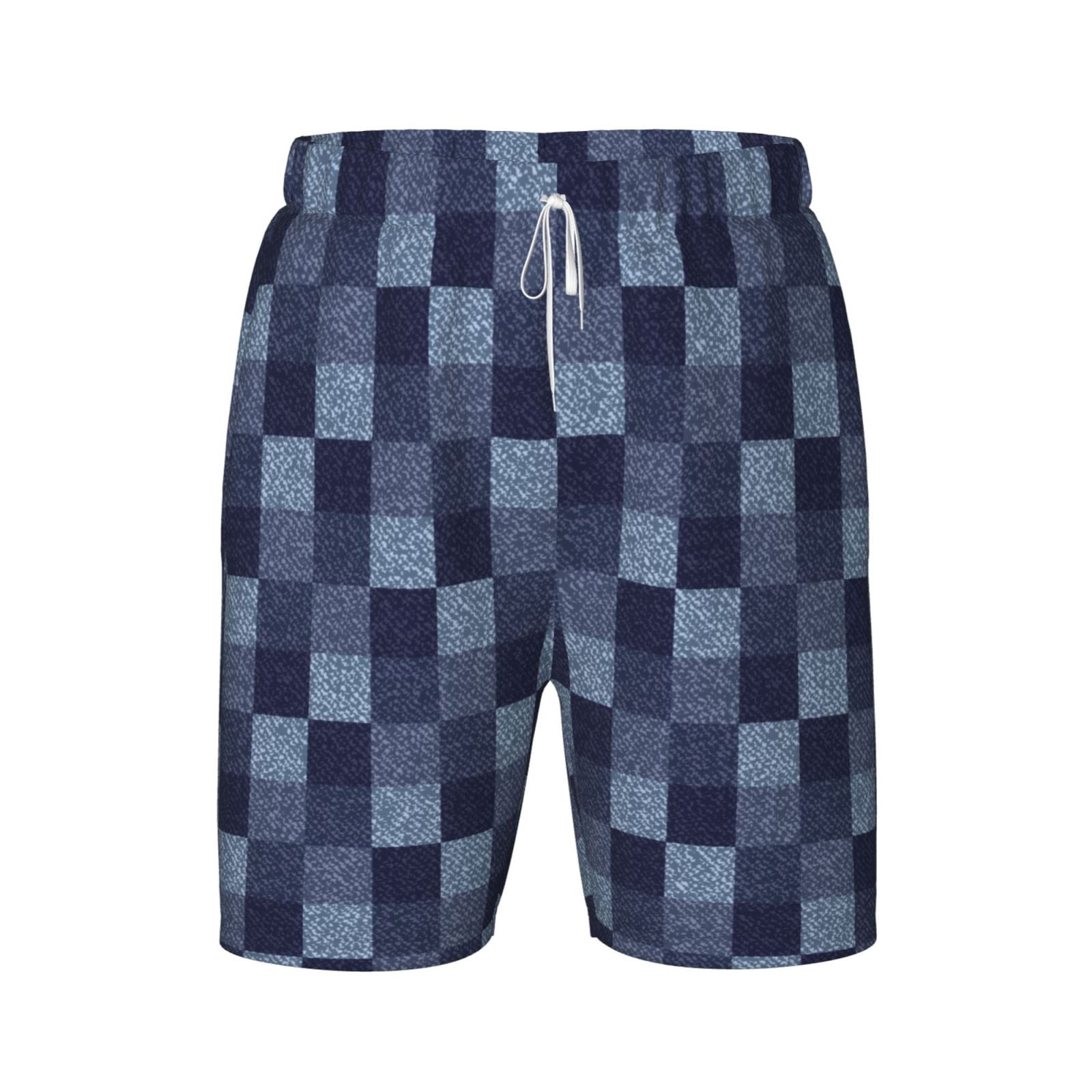 Coaee Blue Gingham Buffalo Check for Boys Swim Trunks Compression Liner ...