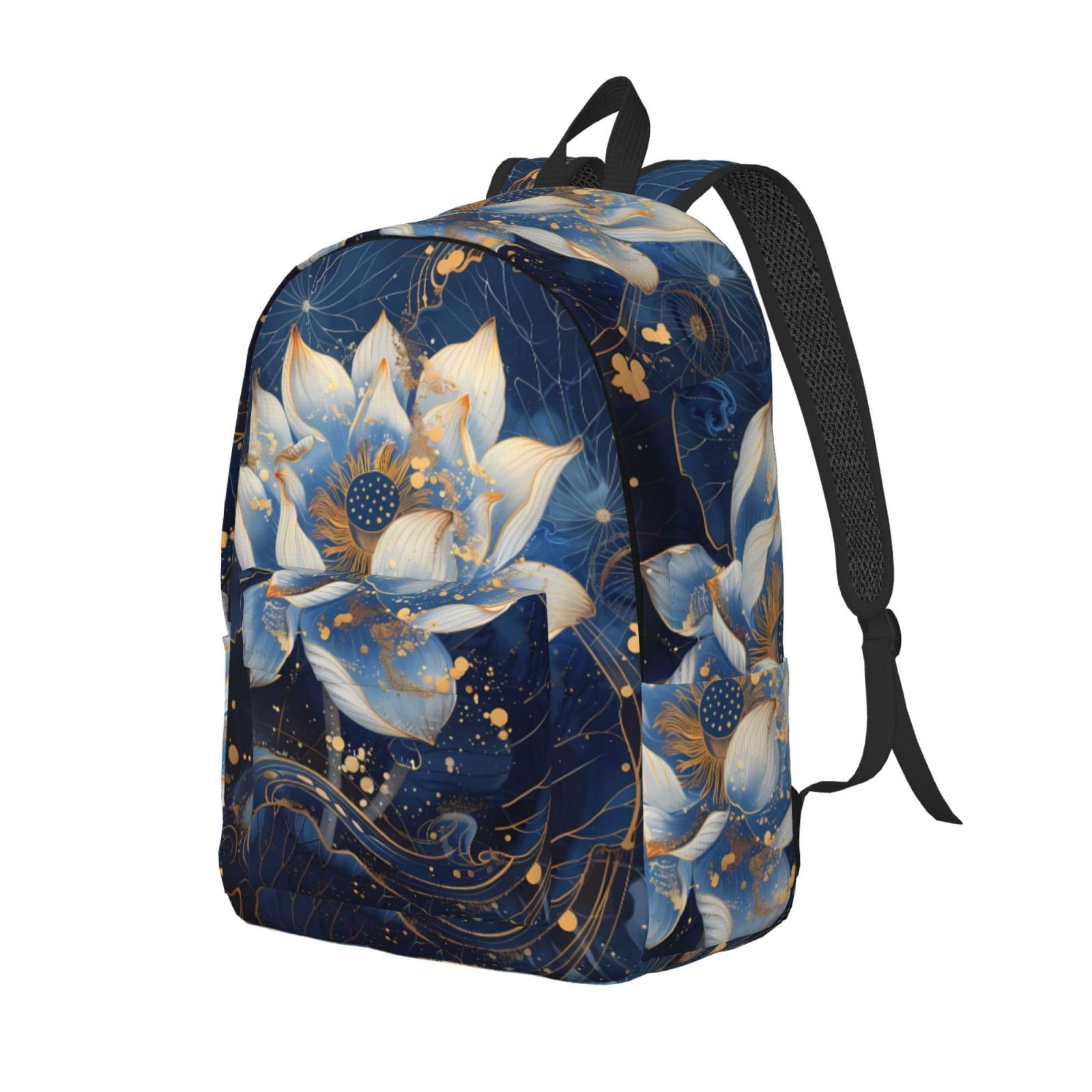 Coaee Blue Golden Dream Lotus for Canvas Backpack for Hiking, Camping ...