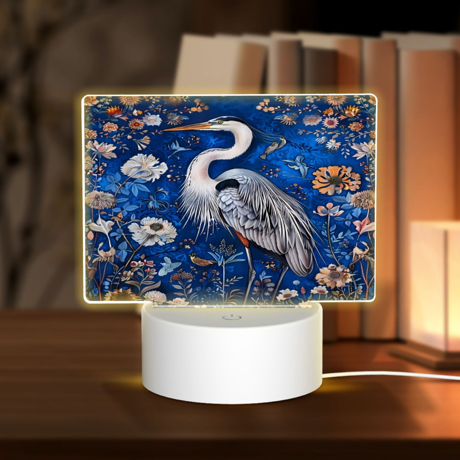 Coaee Blue Heron Floral Garden for Rectangular Acrylic LED Desk Lamp 3 ...