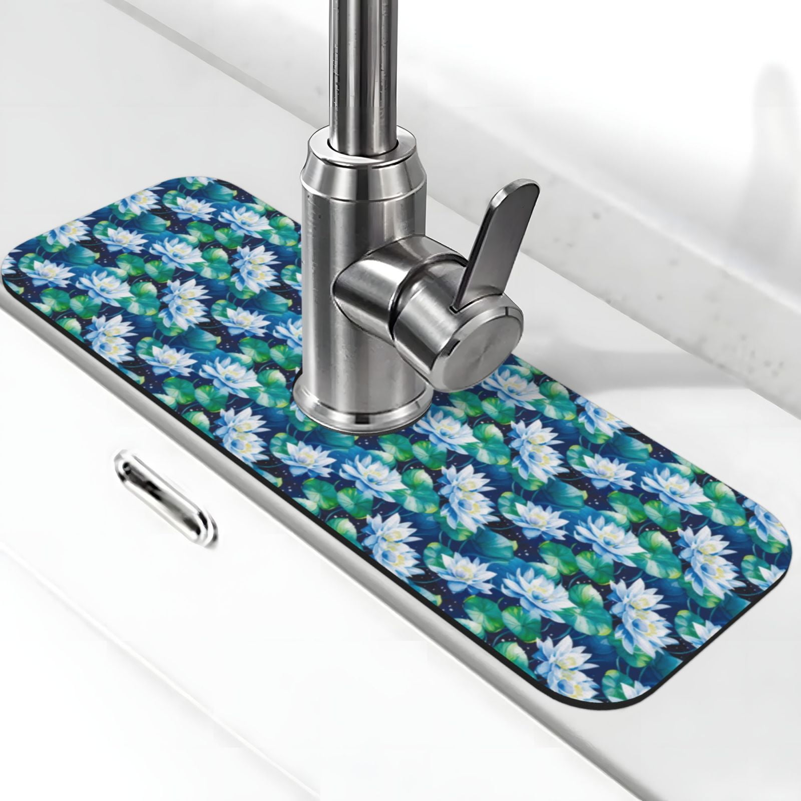 Coaee Blue Lotus Flower for Kitchen Sink Splash Guard Sink Faucet Mat ...
