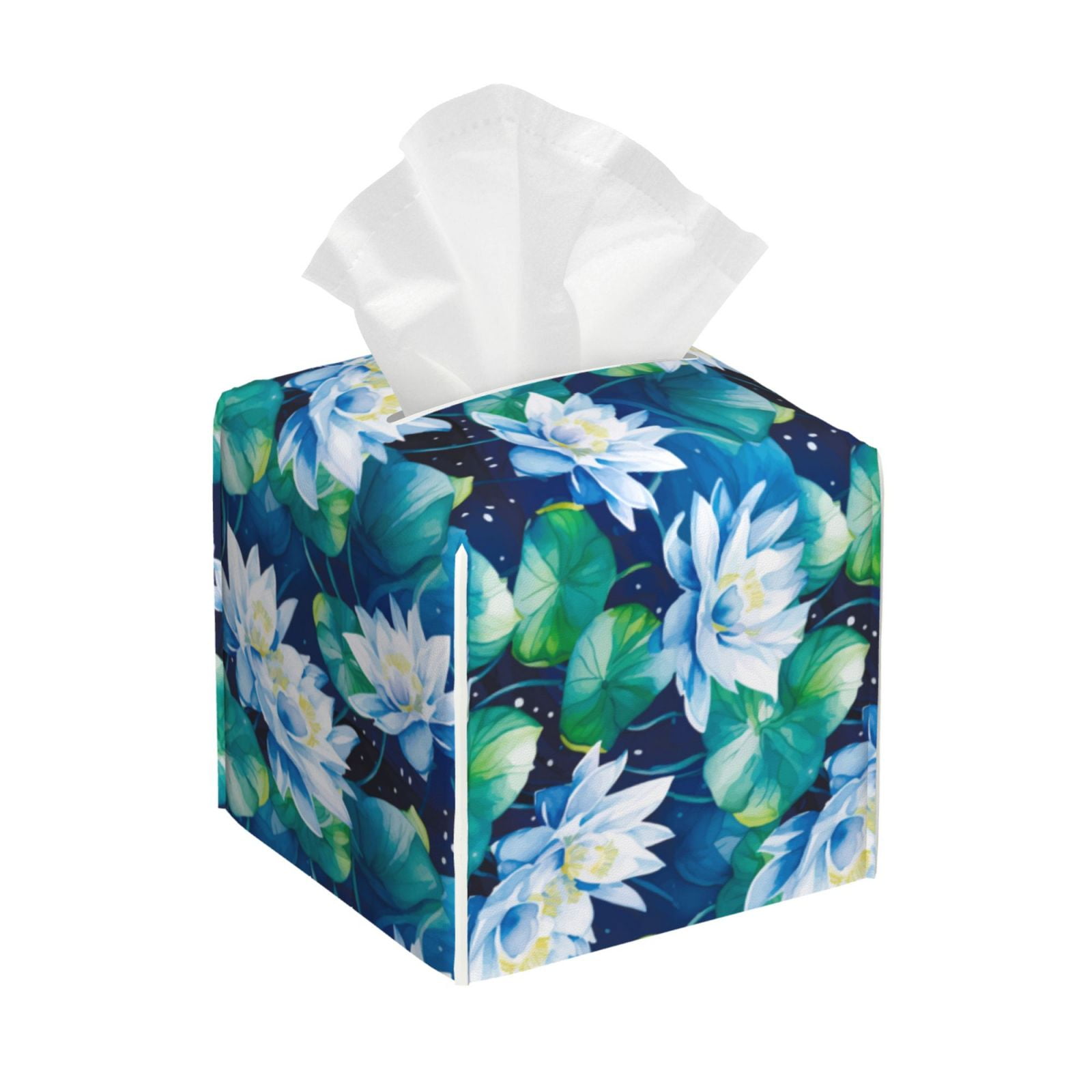 Coaee Blue Lotus Flower for Leather Tissue Box Cover Square Tissue Box ...